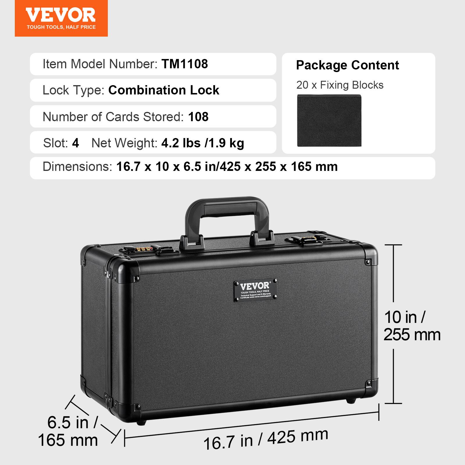 VEVOR Graded Card Storage Box, 4 Slots, Graded Sports Cards Holder Carrying Case with Coded Lock ...