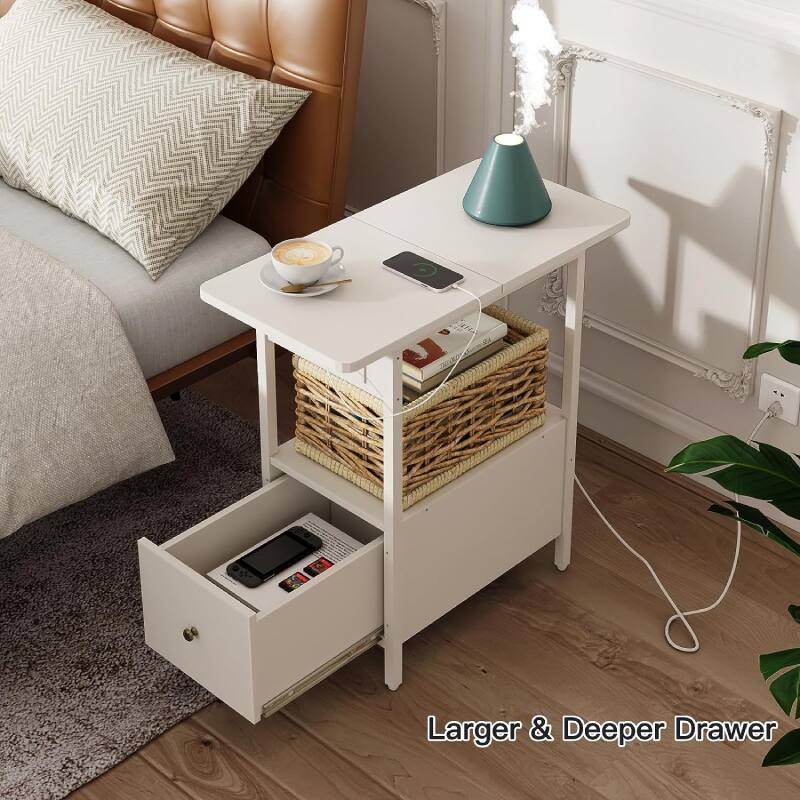 Cleave Techs Inc Bedside Side Table With Charging Station White Side Table - 03 - Best Buy