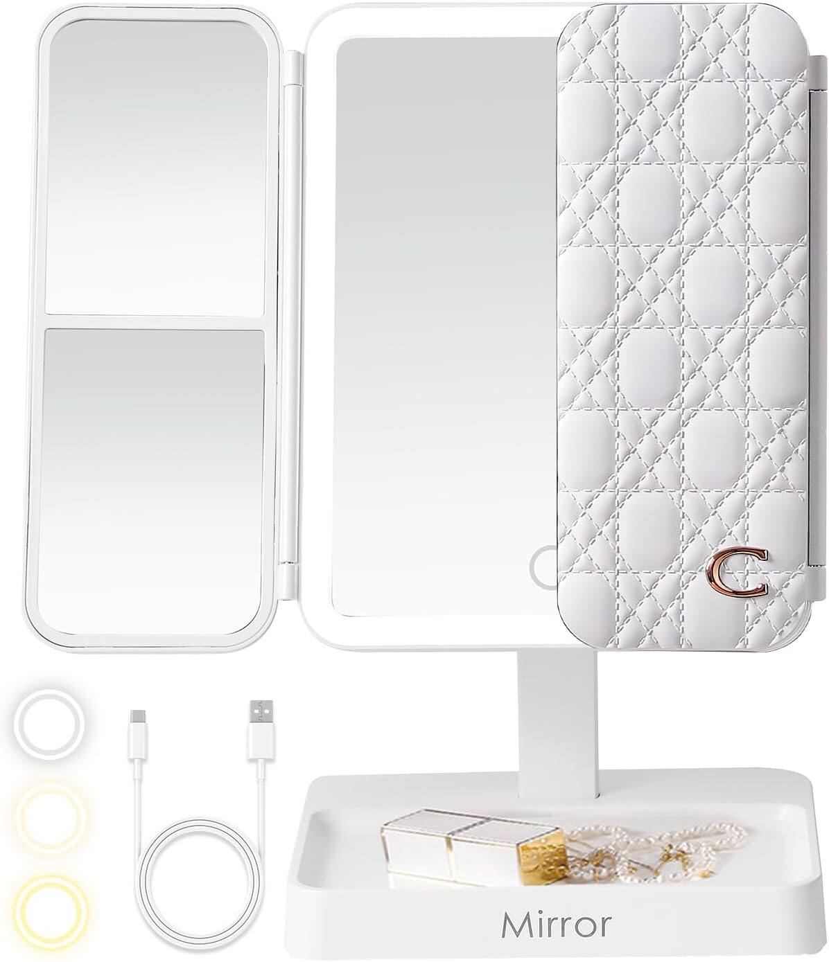 Stamp n Camp Makeup Mirror Vanity with Lights, 83 LEDs, 360 Degree Uniform Fill Light, 3 Color ...