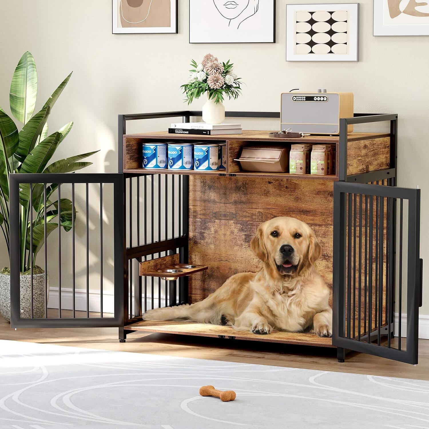 Acekool 48" Furniture Style Dog Crate with Storage Drawers, 360 ...