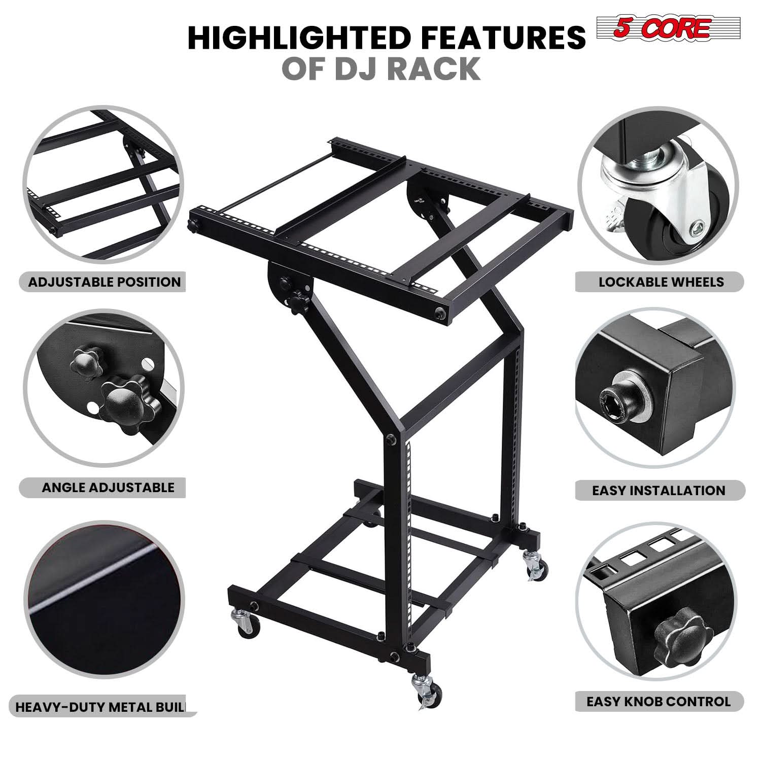 5 CORE 5Core DJ Mixer Stand 9U Adjustable Rack Mount Stage Cart Audio ...