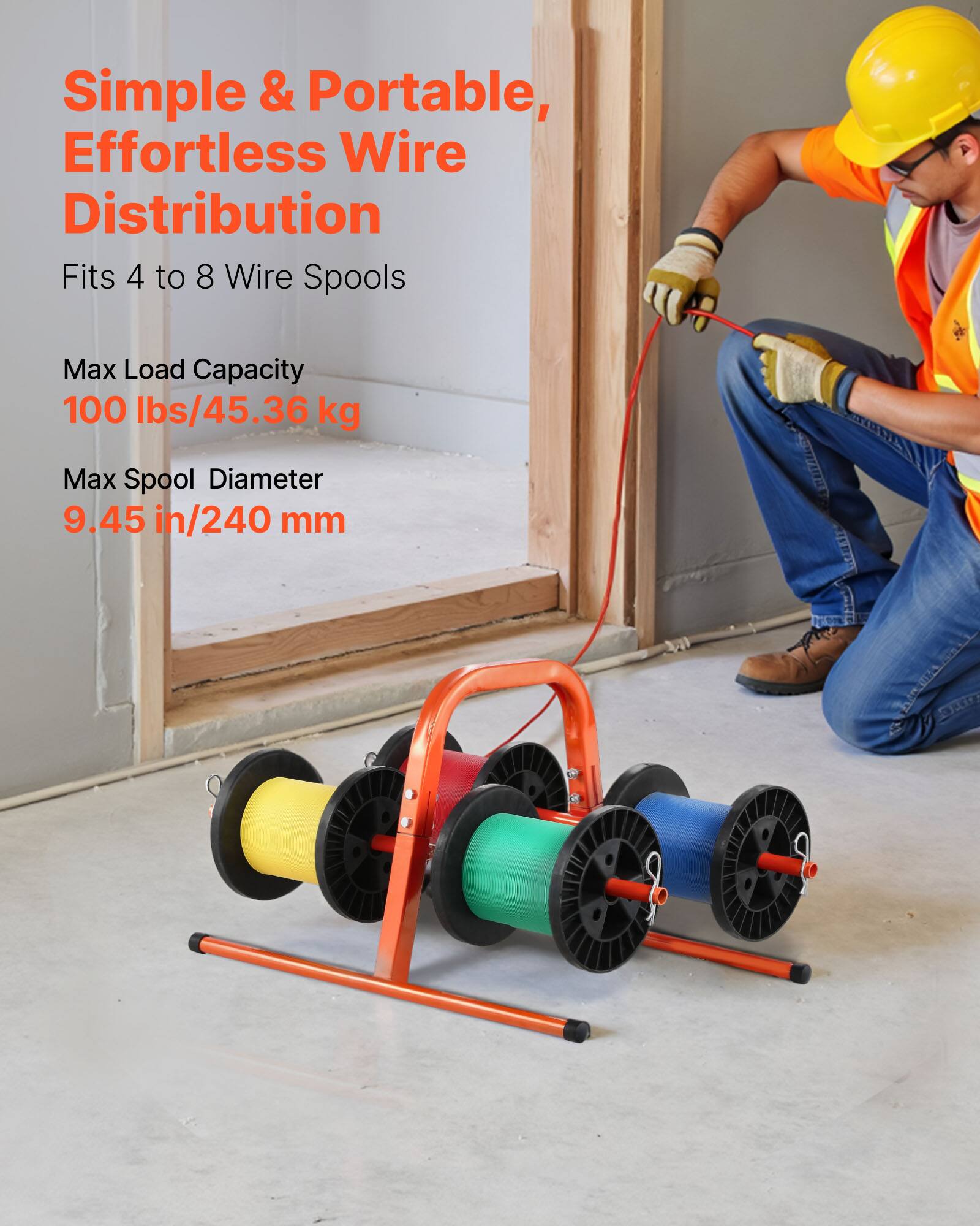 VEVOR Wire Spool Rack, 100 lbs Capacity, Smart Hand Caddy, Heavy Duty ...