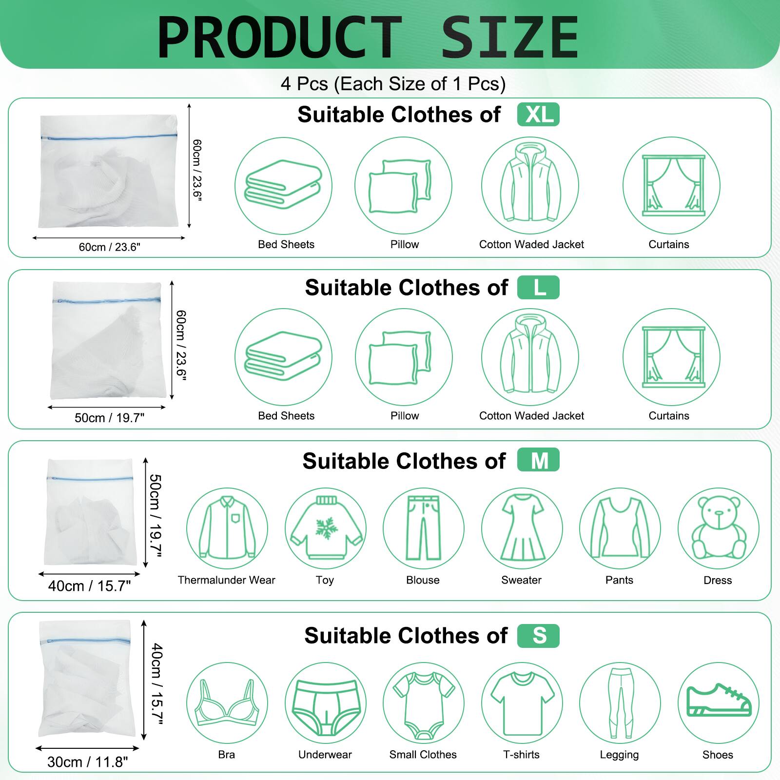 Unique Bargains 4pcs Mesh Laundry Bags with Zipper Fine Net for ...
