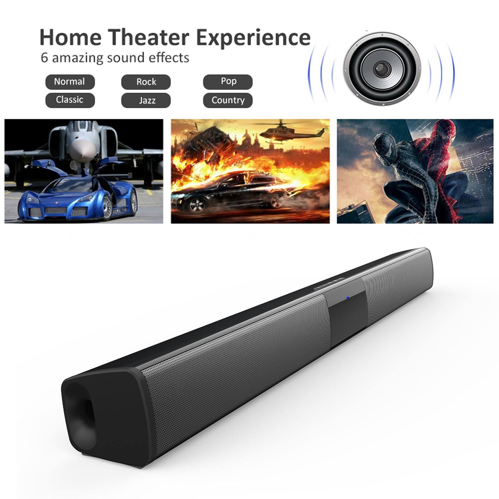 Topteng BS 28B 2.0CH 4 Driver Portable Bluetooth Sound Bar Wireless Subwoofer, 360°Surround, 5H ...