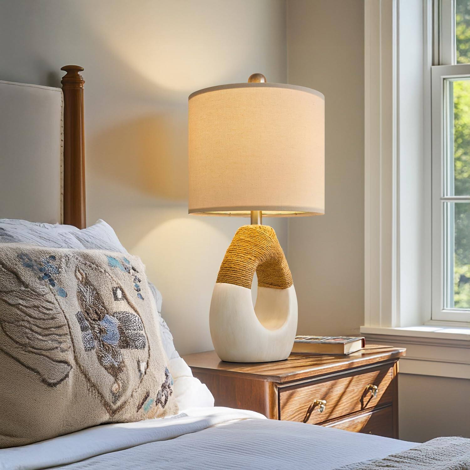 HM 1810 OYEARS Boho Table Lamps Bedroom Living Room Set Farmhouse Rattan Table Lamp Rustic Home ...