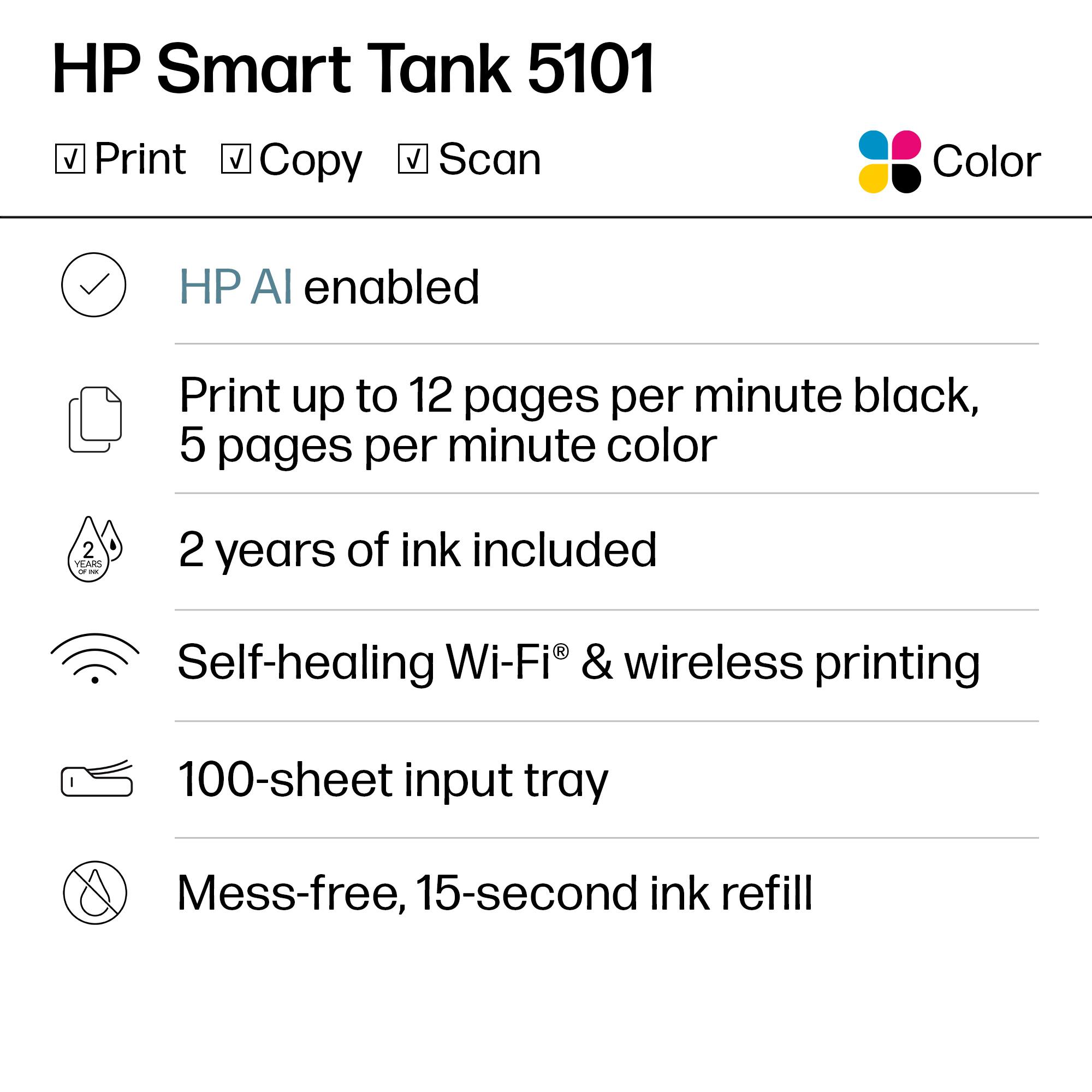 Customer Reviews: HP Smart Tank 5101 Wireless AI-Enabled AiO Supertank ...