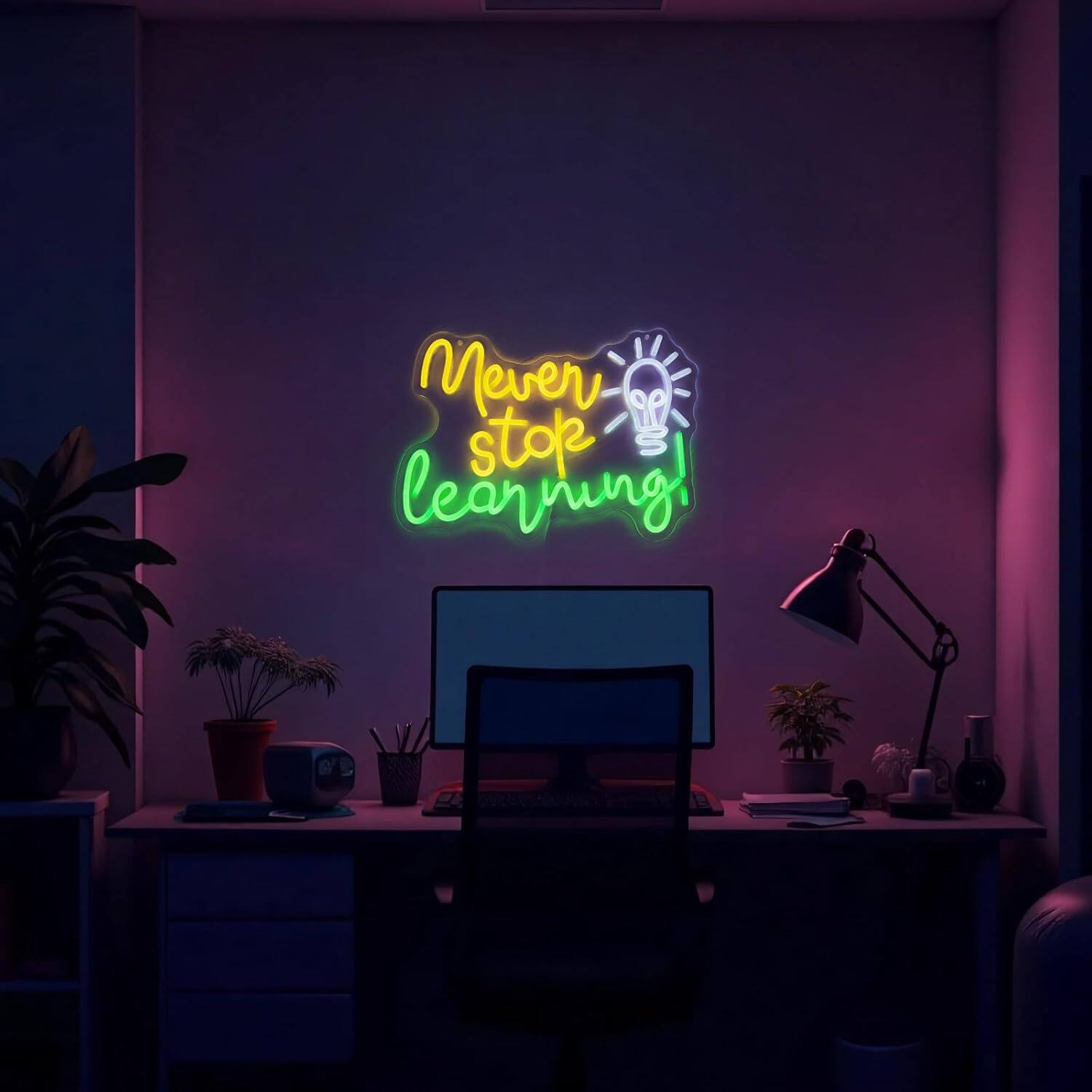 Auledio Never Stop Learning Neon Signs for Wall Decor Inspirational ...