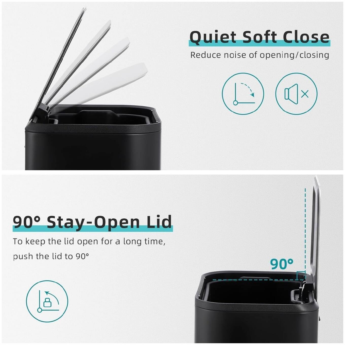 Qeetex Kitchen Trash Can, Stainless Steel Step on Garbage Bin with Soft ...