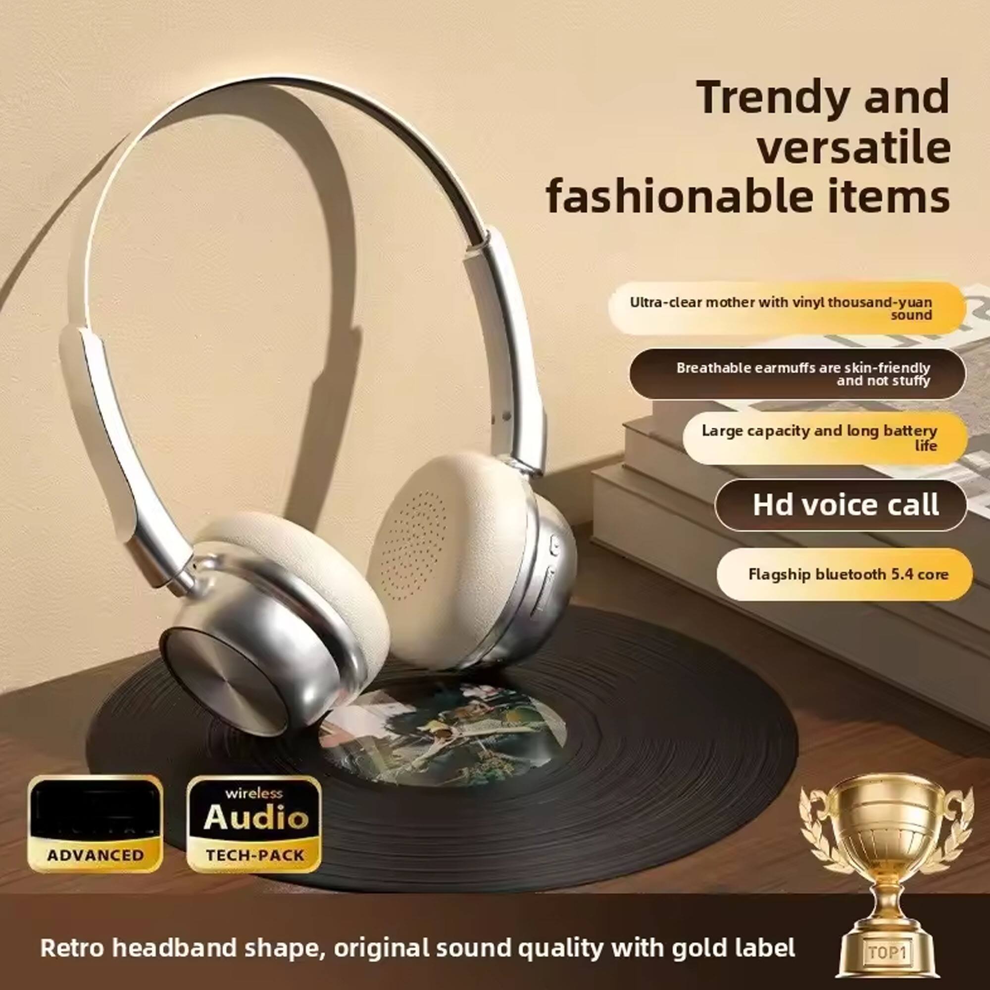 YONWAY Retro Fashion Metal Bluetooth Earphones, Head on Earphones with ...