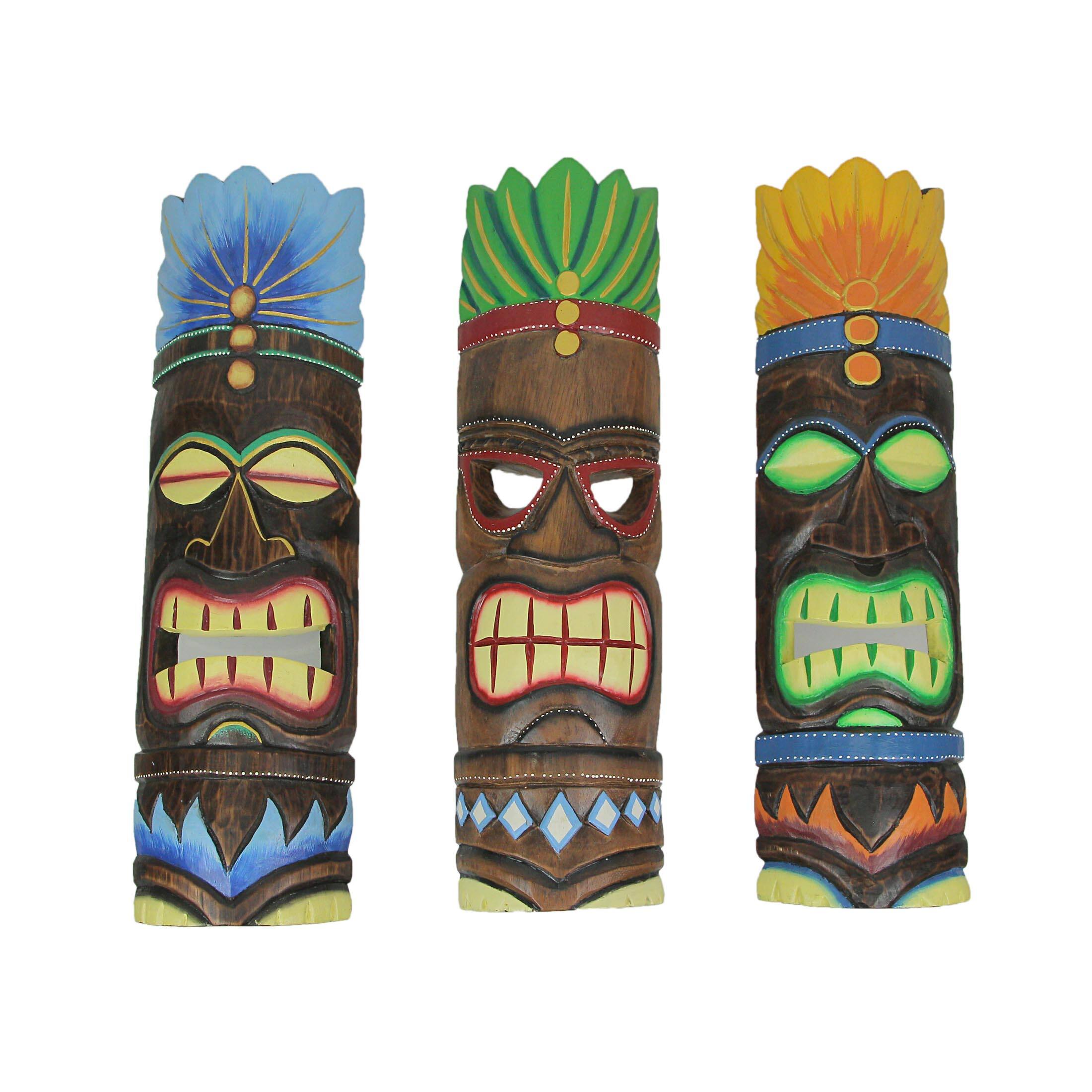 J.D. Yeatts Set of 3 Brightly Painted Hand Carved Elemental Tiki Style ...