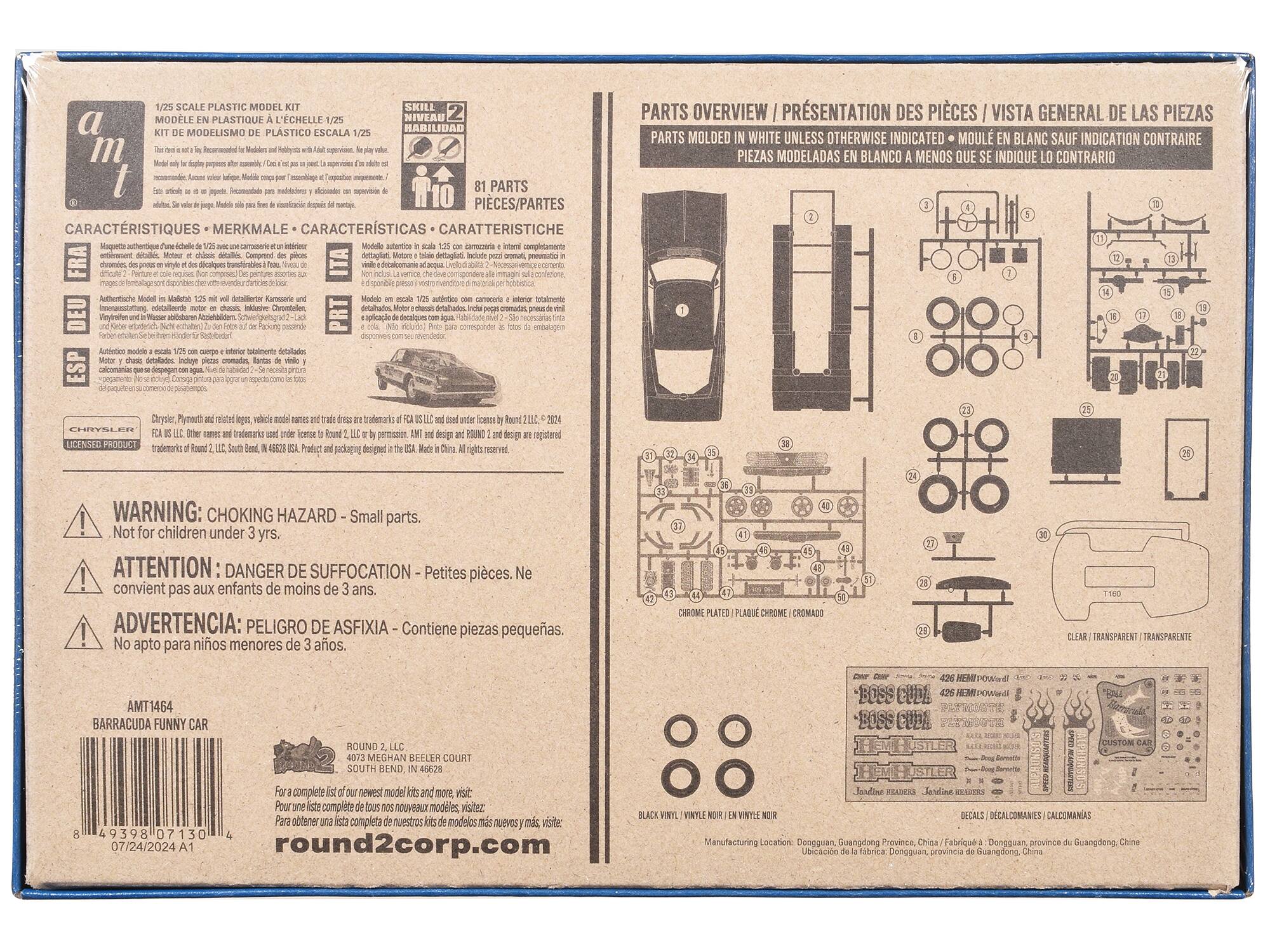 Skill 2 Model Kit 1966 Plymouth Barracuda Funny Car "Hemi Hustler" 1/25 ...