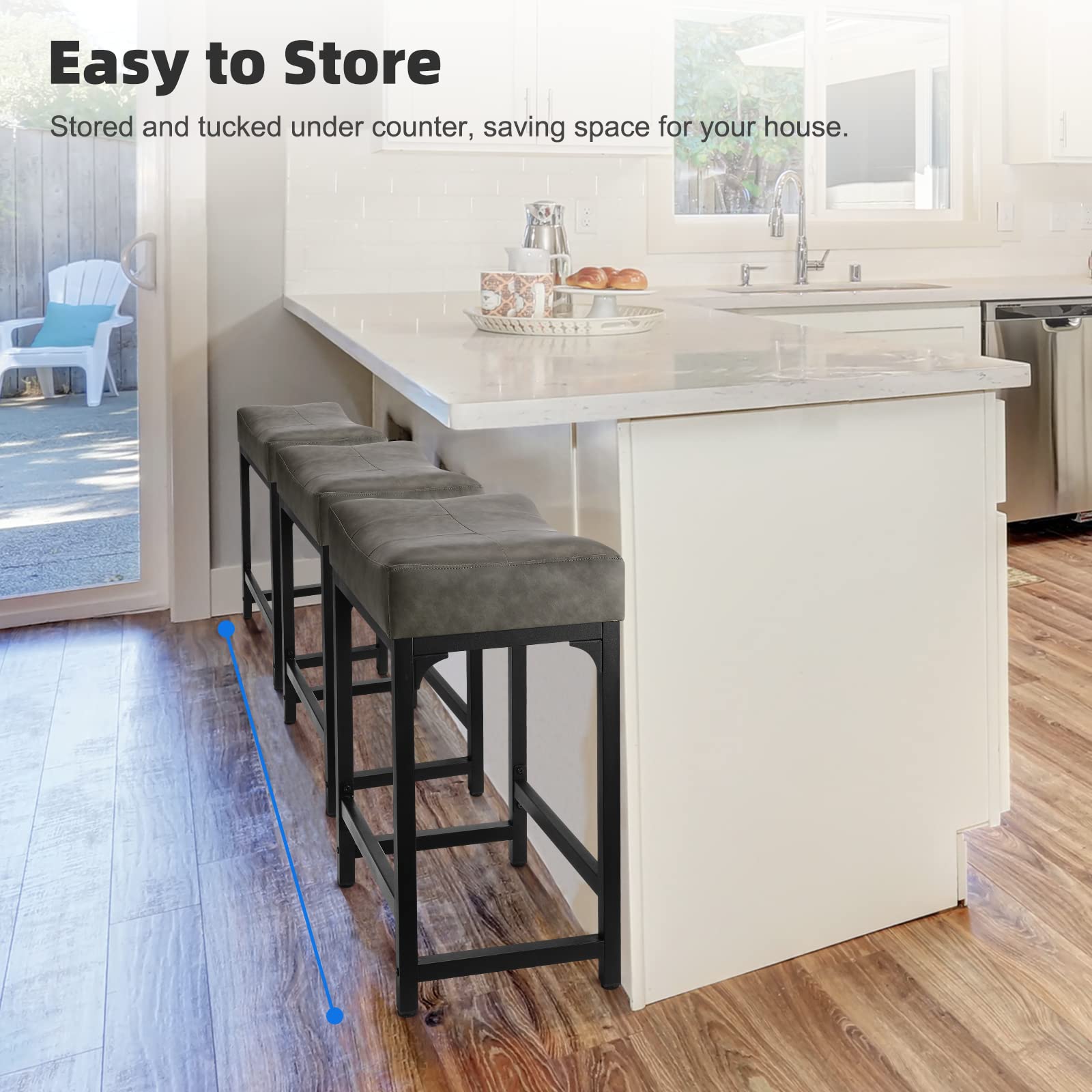 JETRANSPORT Counter Height Bar Stools Set Of 2 24 Inch For Kitchen With ...