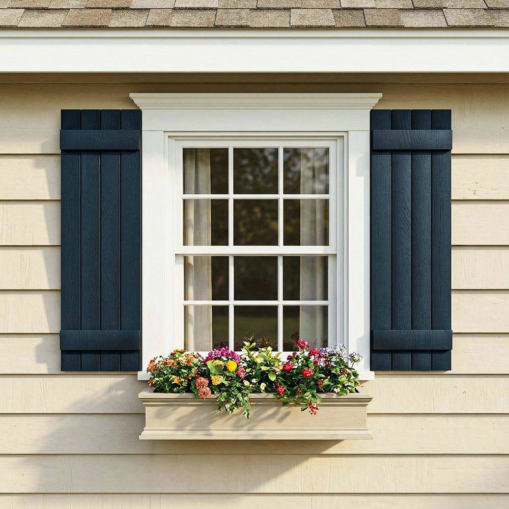 Kadyn Classic Board & Batten Faux Shutters with 2 Horizontal Bars for ...