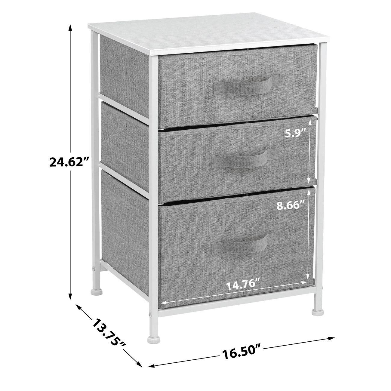 Sorbus Nightstand with 3 Drawers Steel Frame, Wood Top &Fabric Bins ...
