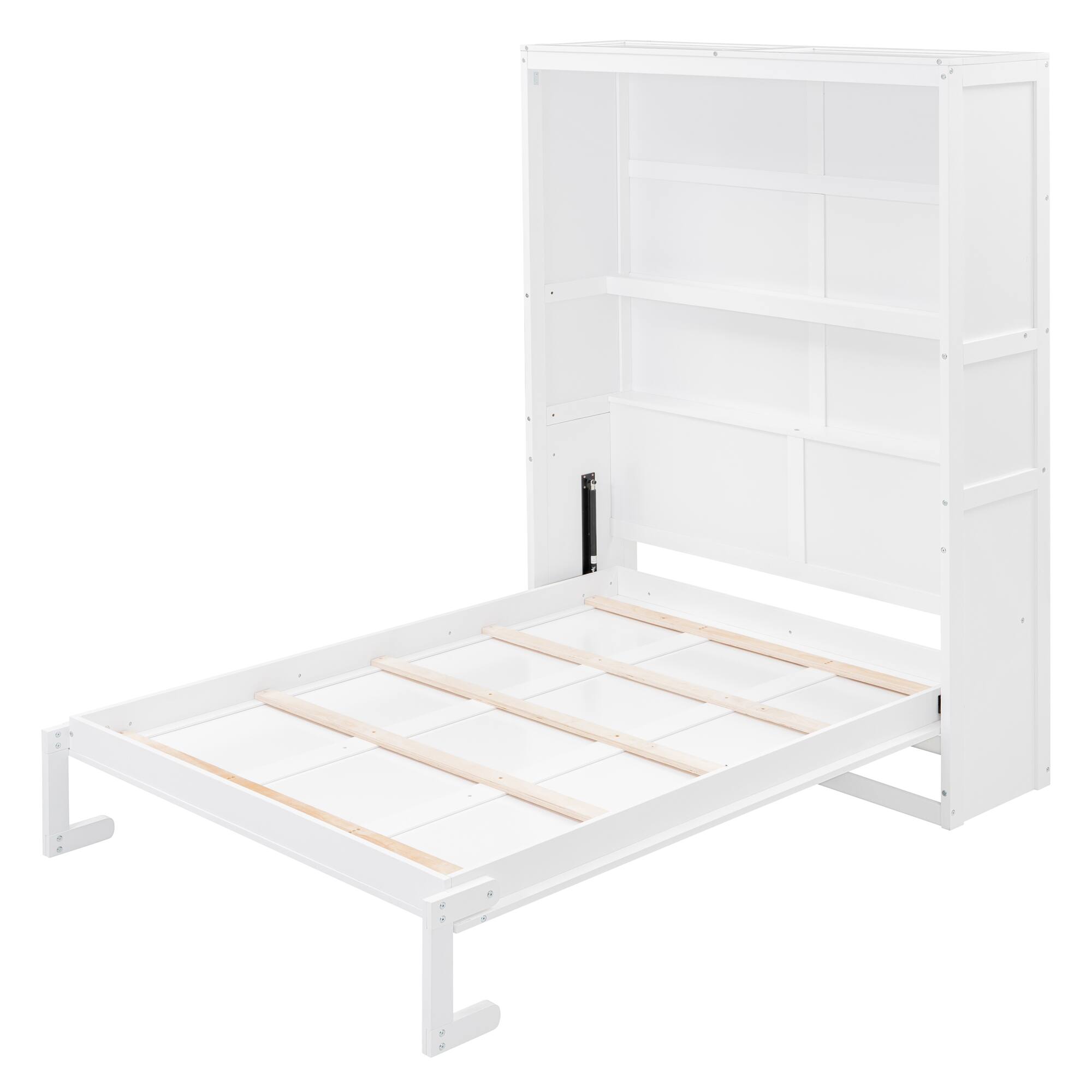 Tiramisubest Full Size White Solid Wood+MDF Murphy Bed with Shelves ...