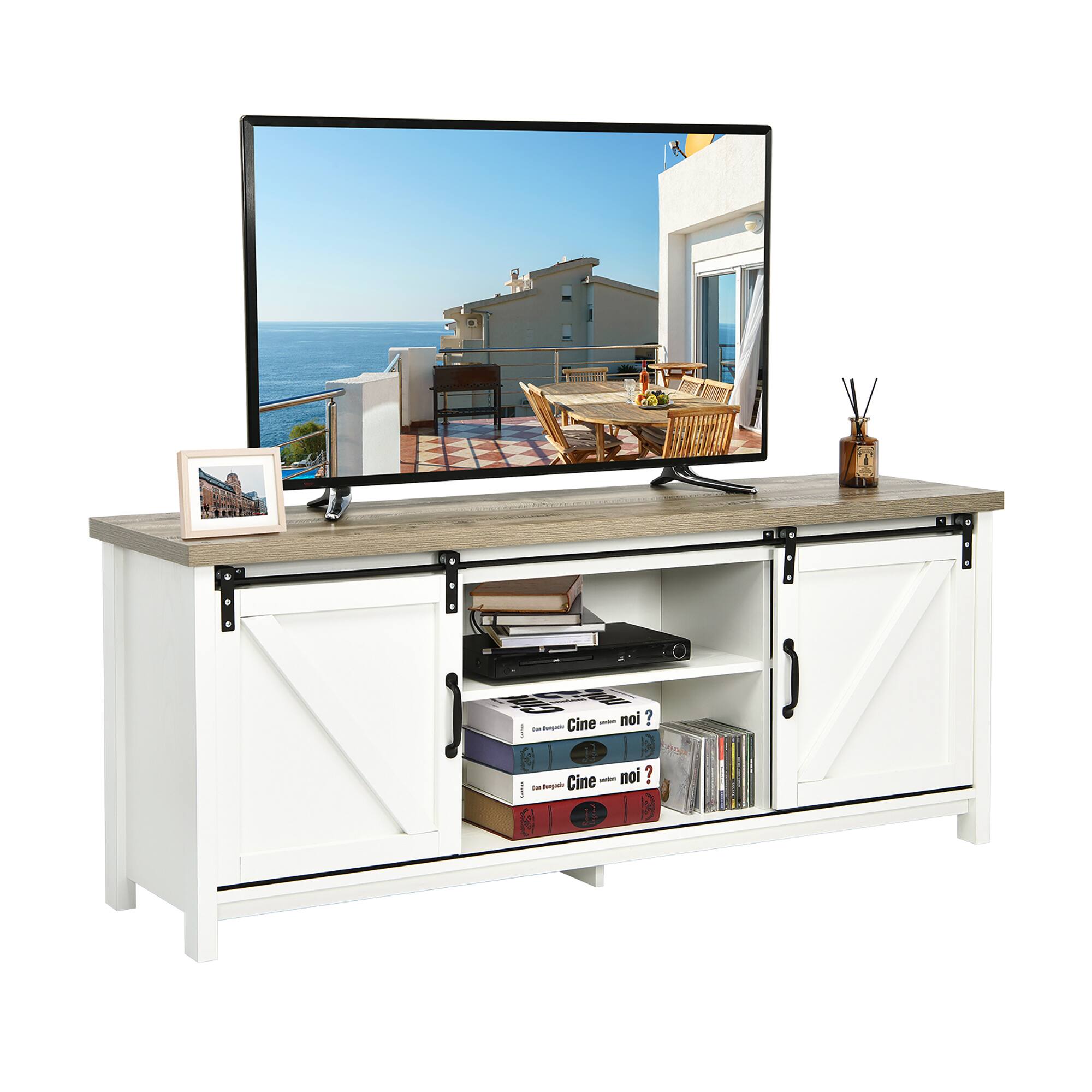 Best Buy: Costway TV Stand Media Center Console Cabinet Sliding Barn ...
