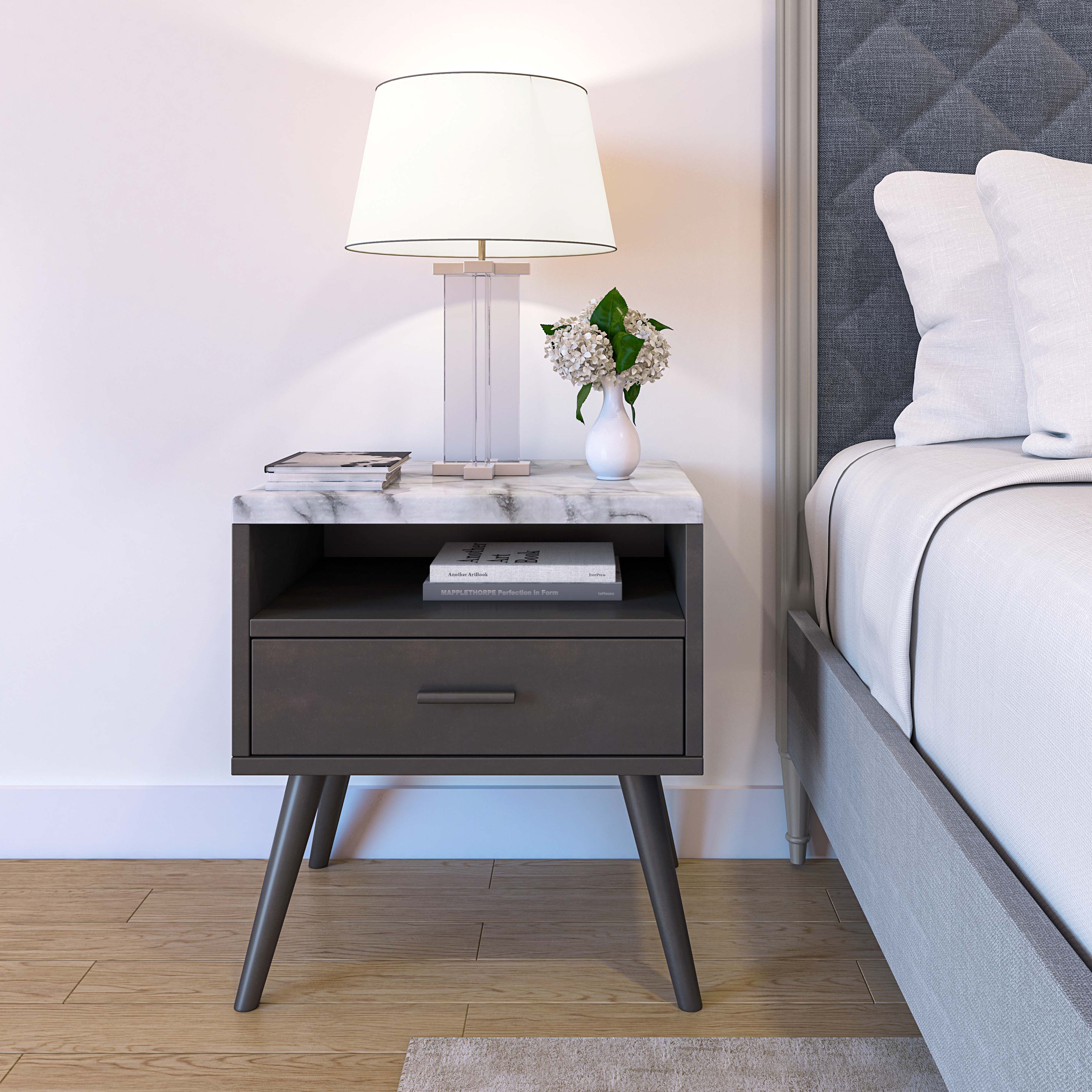 Boyd Sleep 21.6" Faux Marble Top Marcello Mid Century Nightstand Black ...