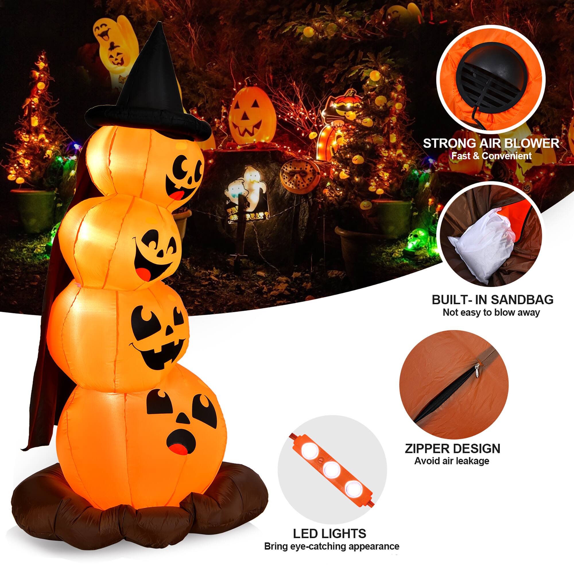 Costway 6.8FT Halloween Inflatable Pumpkin Combo Blow up Pumpkins w ...