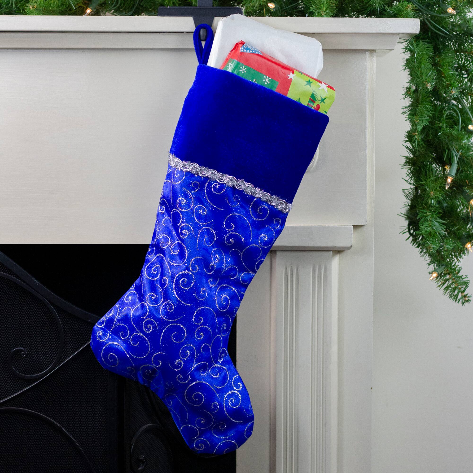 Northlight 20.5" Royal and Silver Swirl Christmas Stocking with Velveteen Cuff Blue 32228859 ...