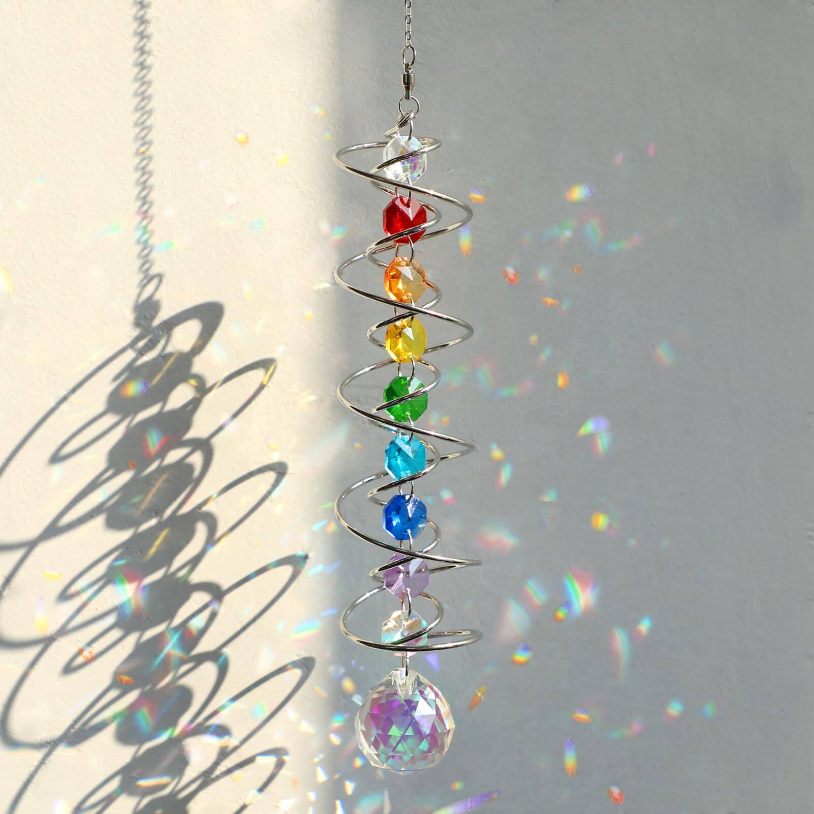 Fabibe Suncatcher Wind Spinner Gazing Ball Spiral Tail Crystal Sun ...