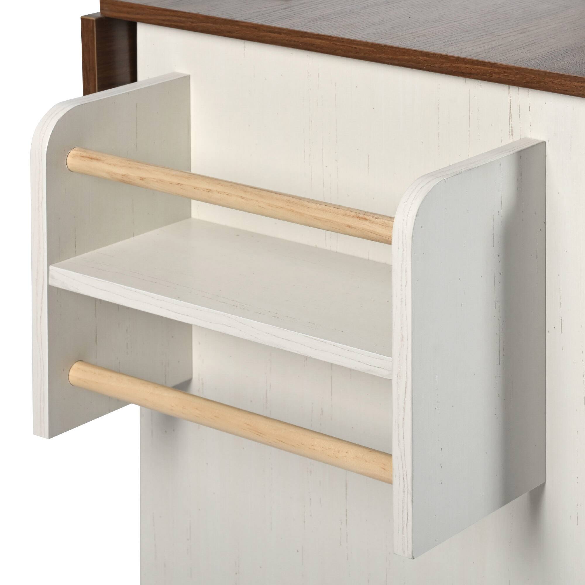 Spaco 55.5" Farmhouse Kitchen Island with Power Outlet, Drop Leaf, Rolling Storage Cart with ...