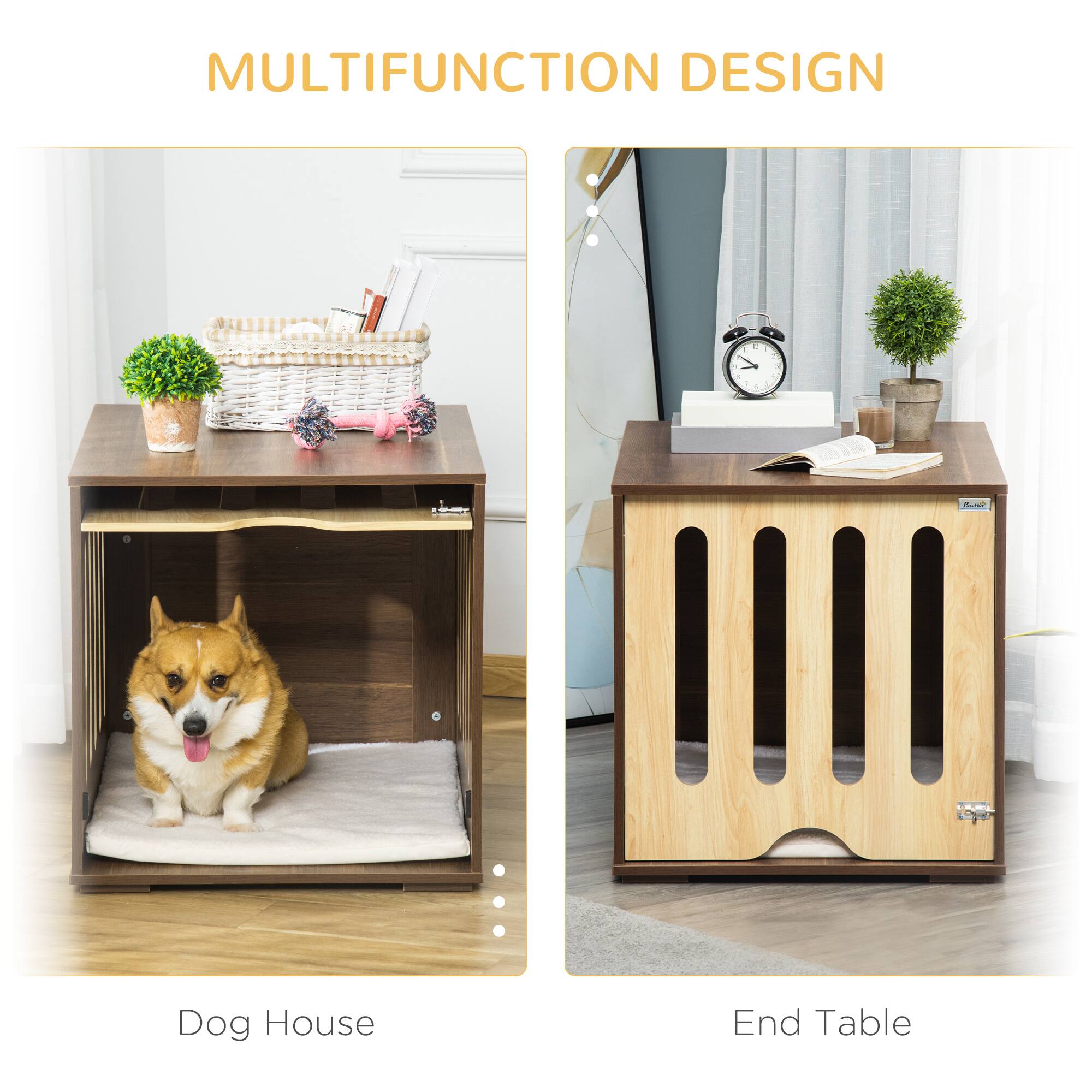 Pawhut Furniture Style Dog Crate End Table, Door Panel, Foam Cushion ...