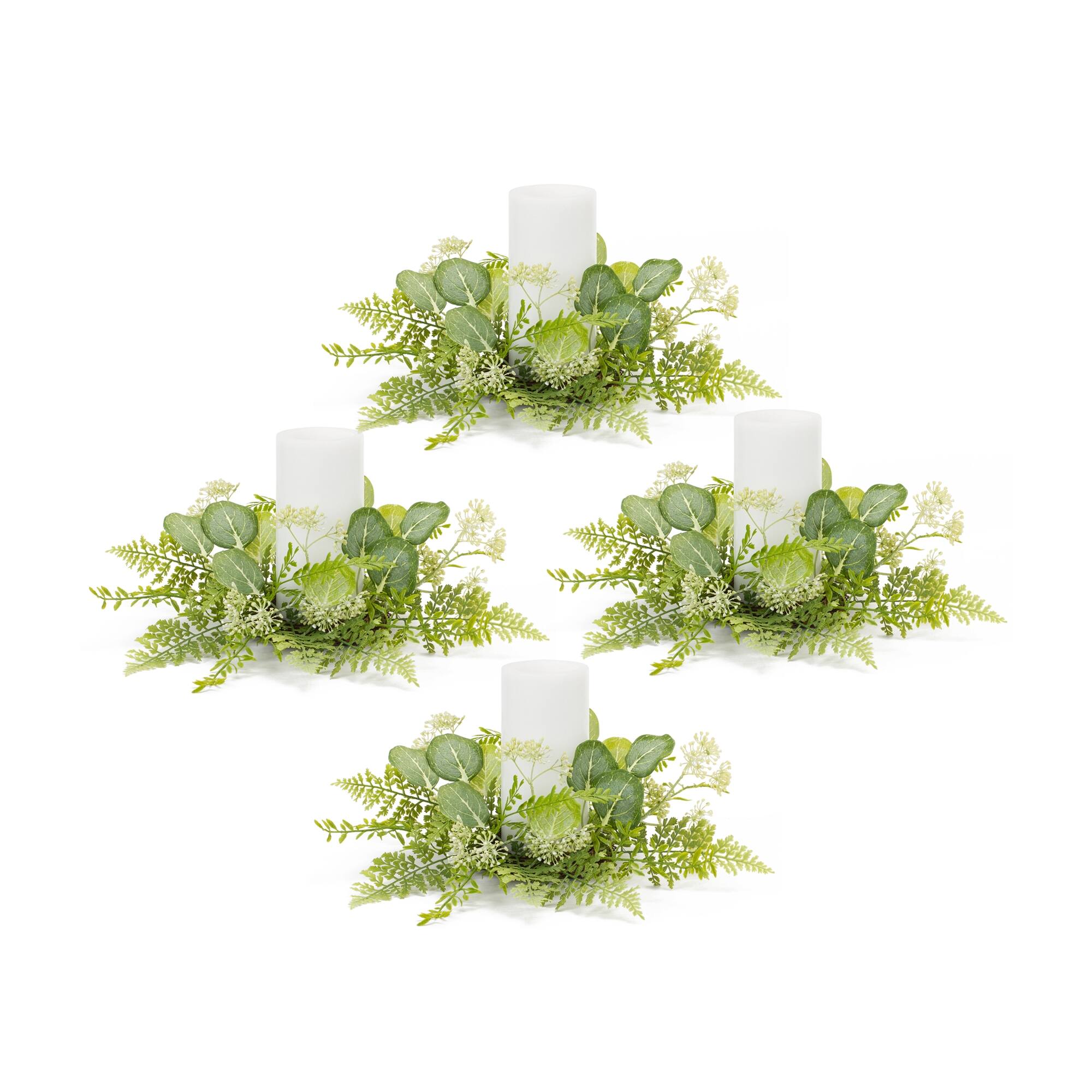 BreeBe Mixed Fern and Eucalyptus Foliage Candle Ring (Set of 4) Green ...