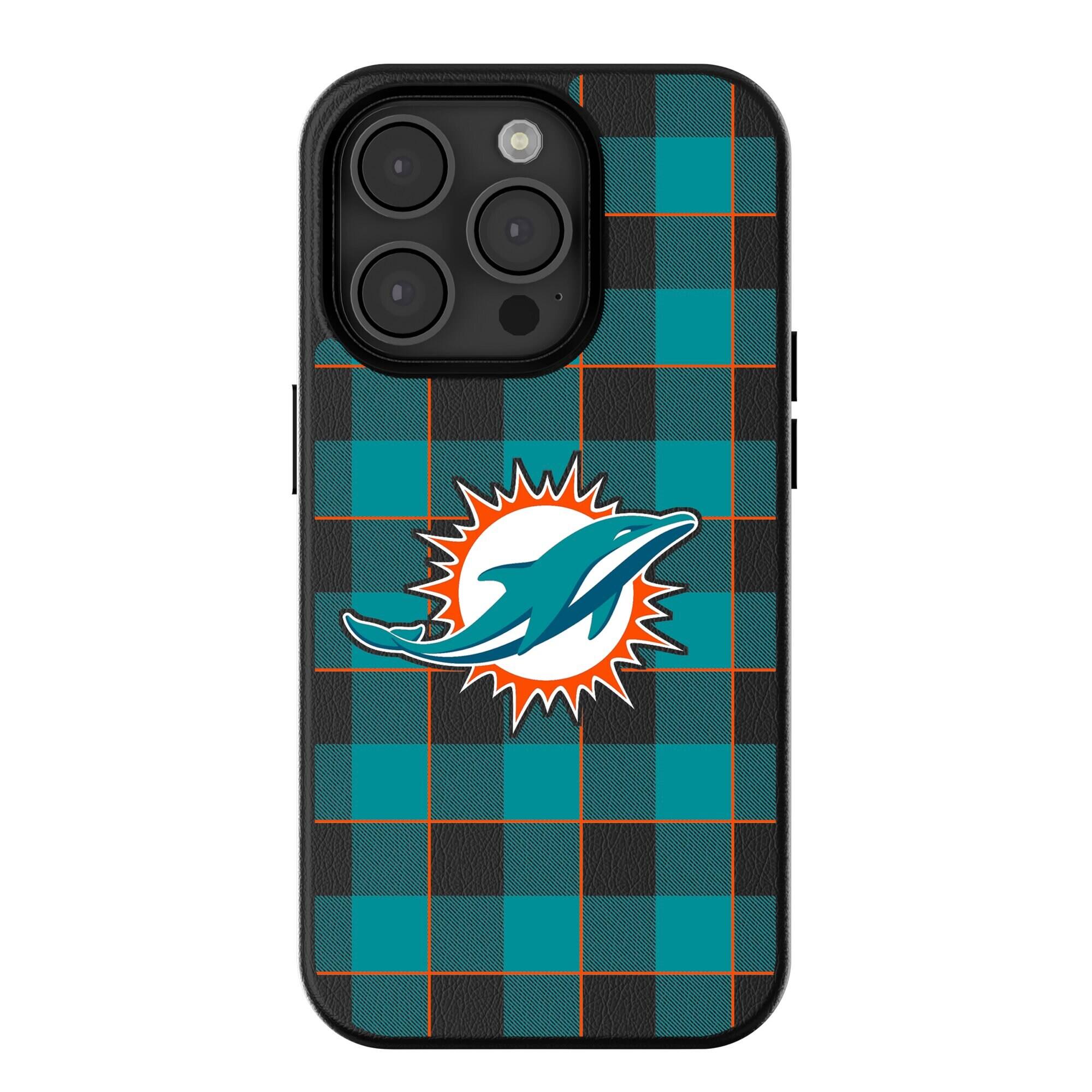 Keyscaper NFL Miami Dolphins Plaid Magnetic Bump iPhone Case 14 Black ...
