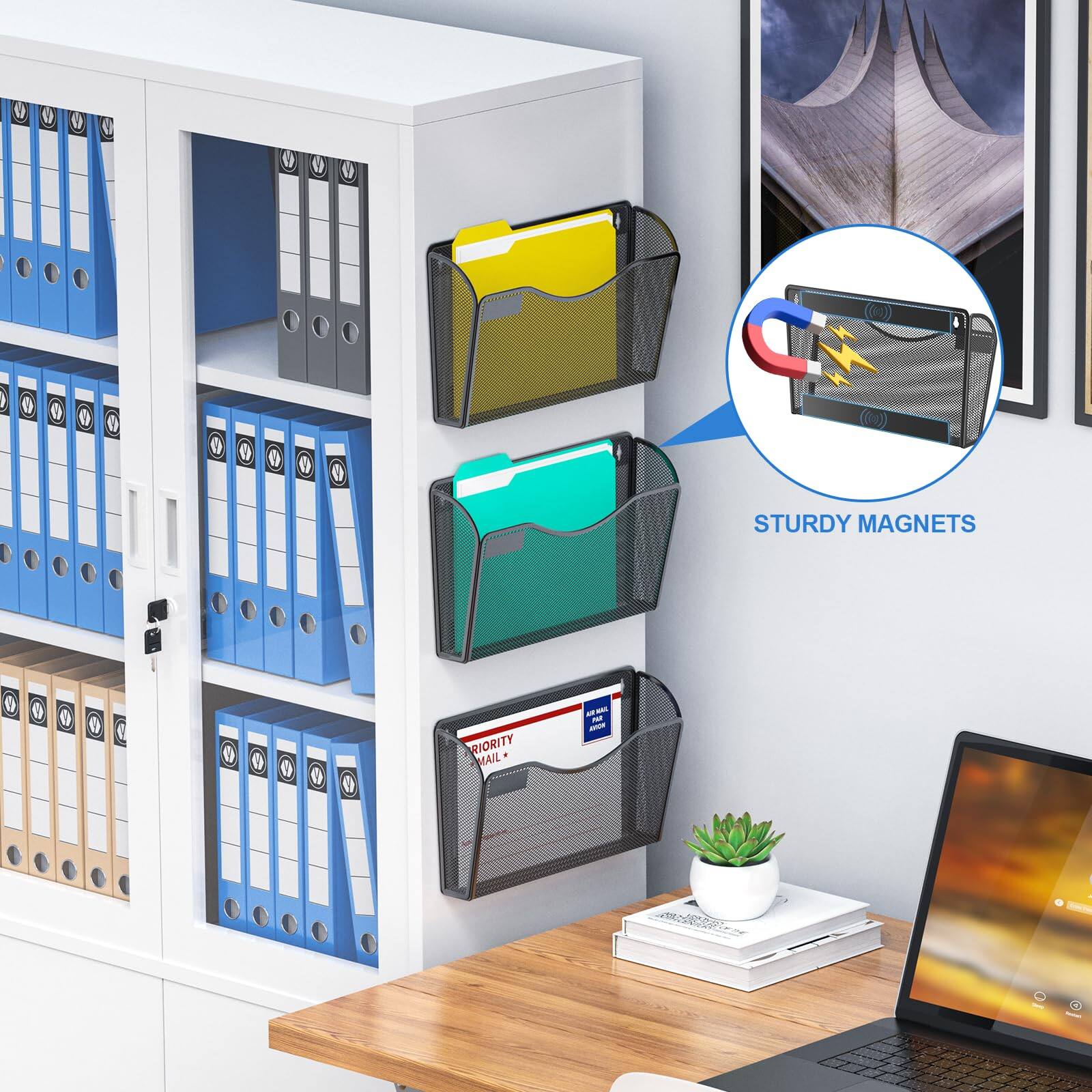 Dapper Styles Magnetic File Holder Mesh Wall Organizer Pocket Mail ...
