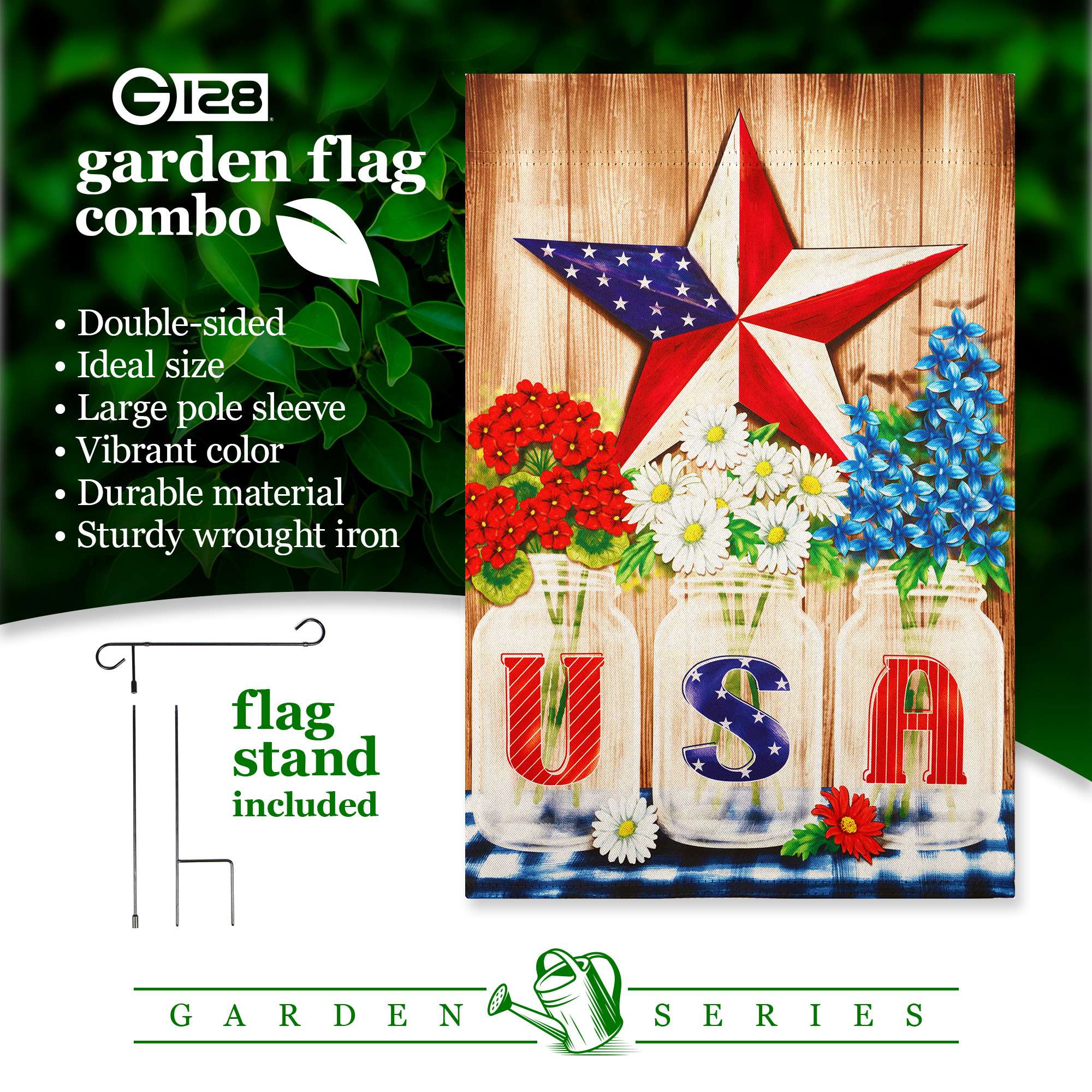 G128 Combo Pack: Garden Flag Stand 36 x 16 in with 12 x 18 in Double ...