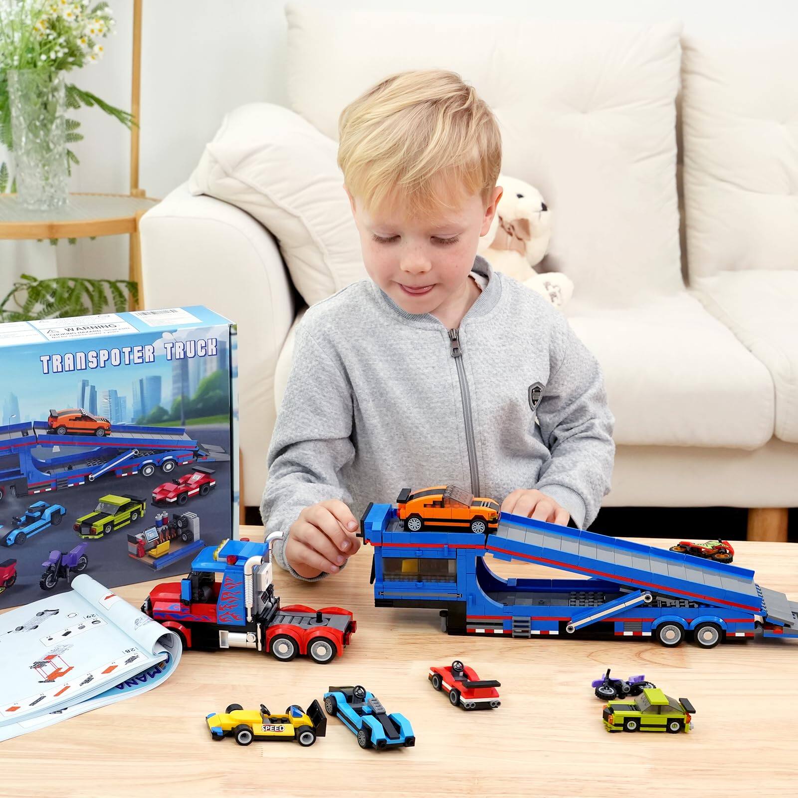 Leash Valley City Transporter Truck Building With 7 Sports Cars ...
