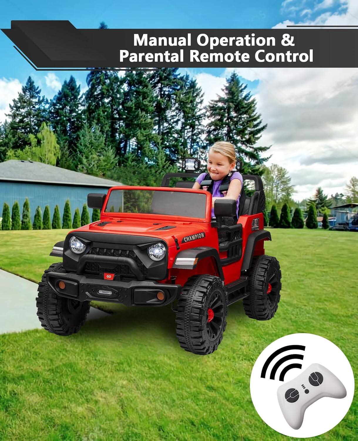 Babevy 24V 4WD 2 Seater Ride On Jeep for Kids, Dual 200W Motors, Remote ...