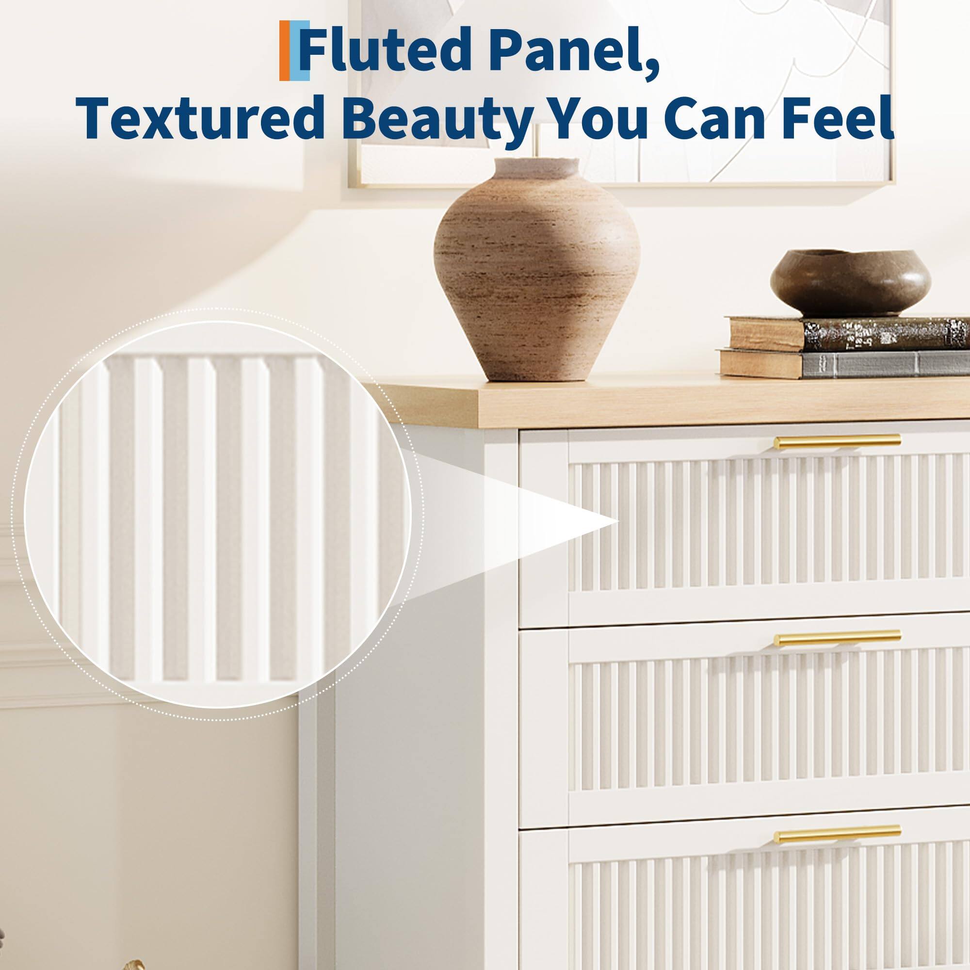 Jojoka Fluted 4 Drawer Dresser for Bedroom, Rattan Chest of Dressers ...