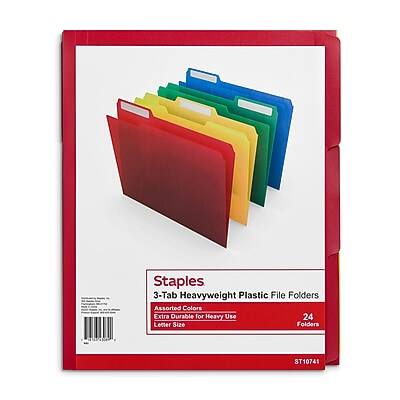Staples Heavyweight Reinforced File Folders, 1/3 Cut Tab, Letter Size ...