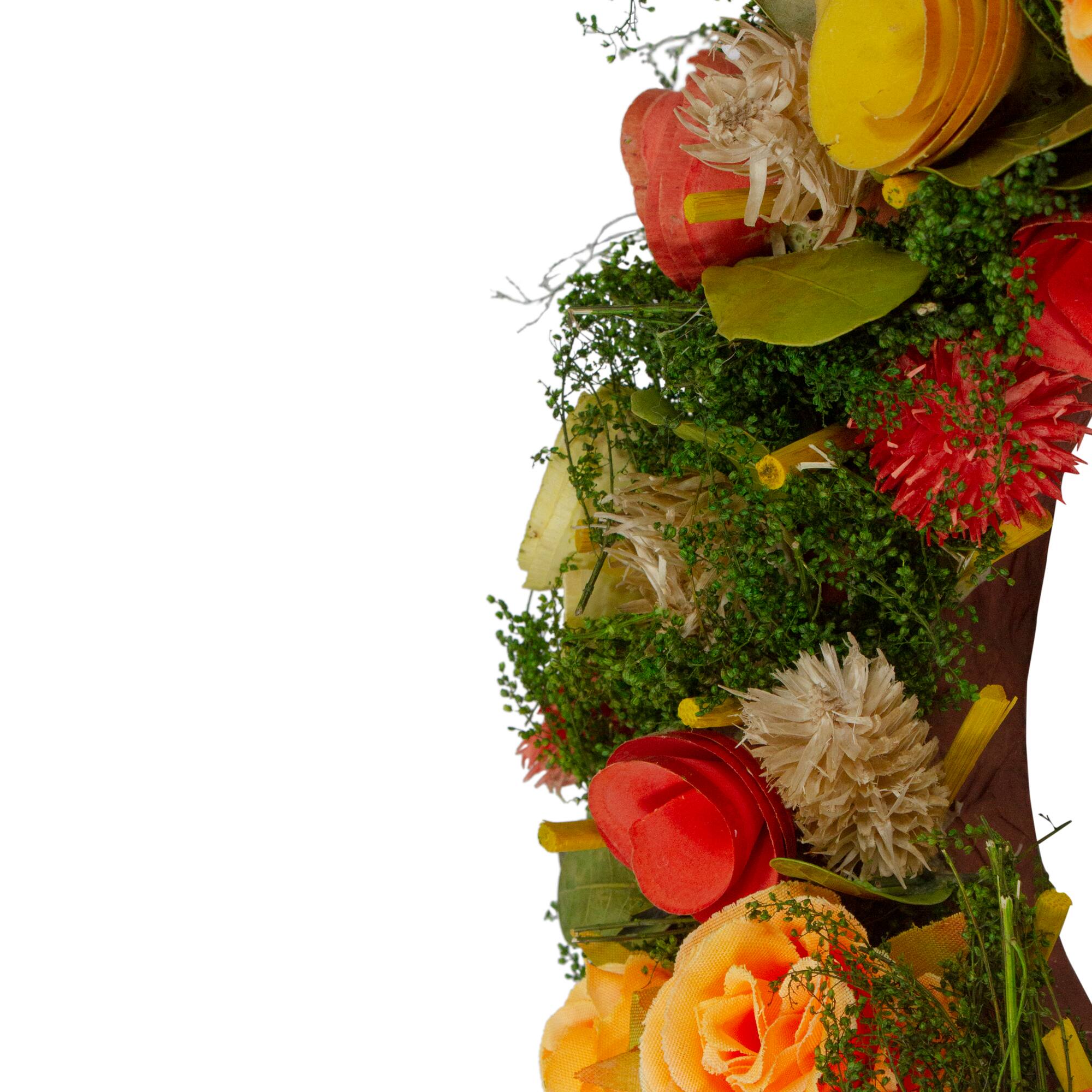 Northlight Shaved Wood Flowers with Moss and Twigs Spring Wreath 12 ...