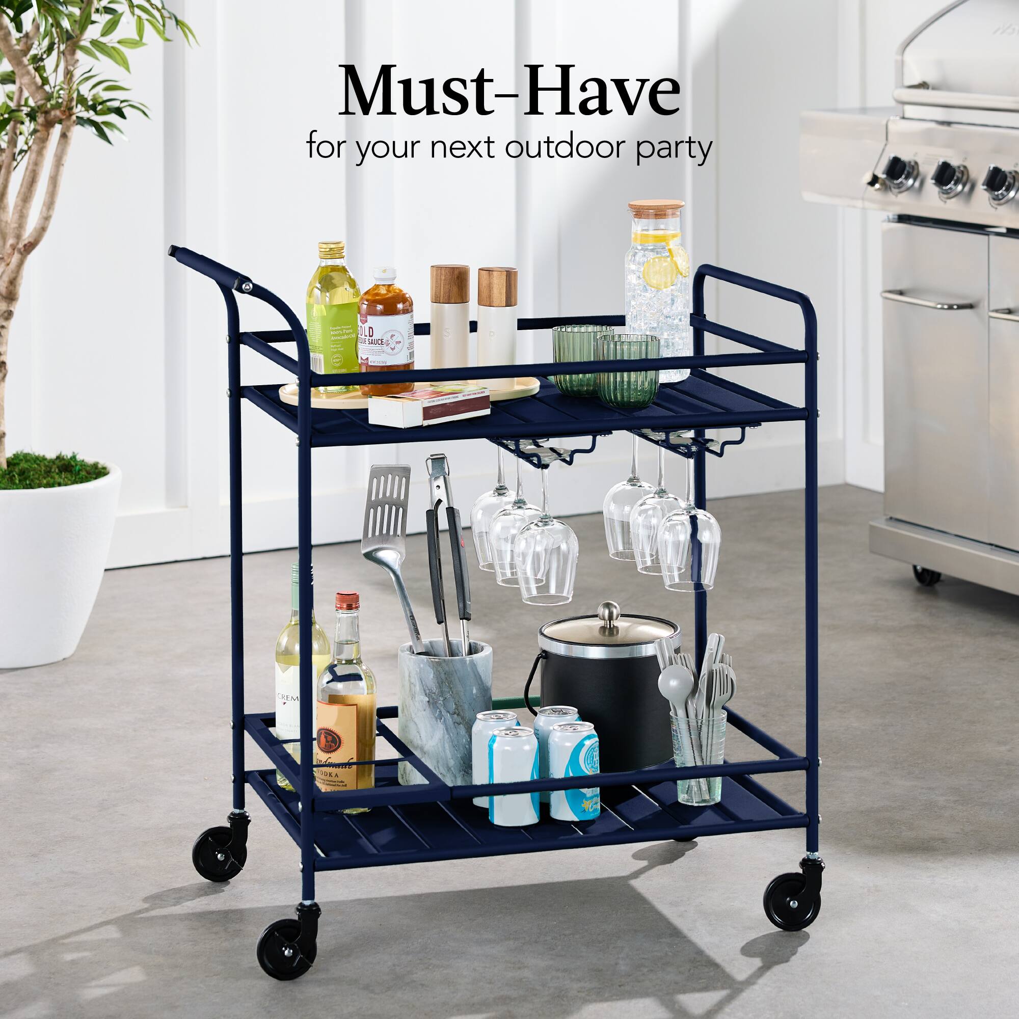 Best Choice Products 2 Tier Rolling Bar Cart Indoor/Outdoor w/ Storage ...