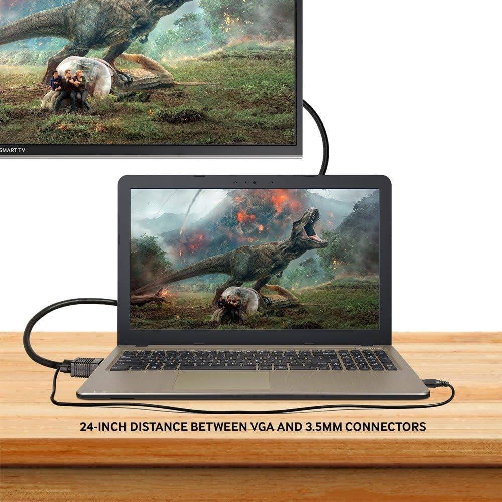 PARKER SLATER VGA Cable 15ft – Male to Male, 15 Pin, with 3.5mm Audio ...