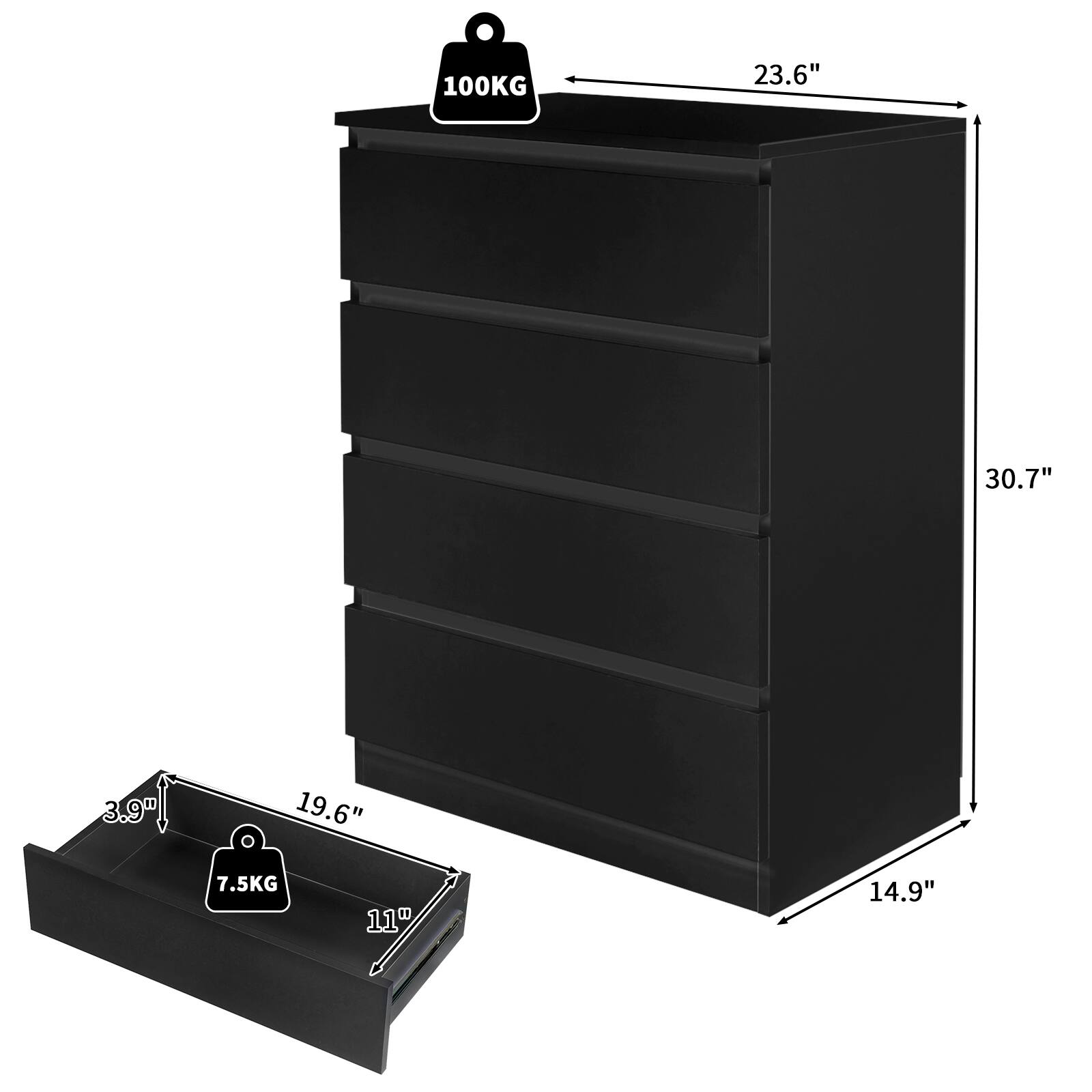 Winado 4 Drawer Tall Chests of Drawers Clothes Storage Furniture ...