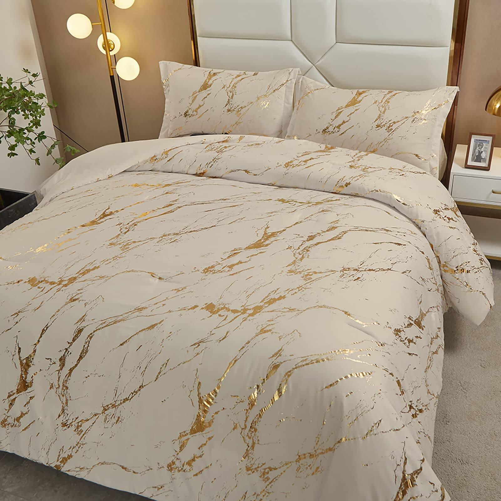 Cedar Assembly Metallic Marble Comforter Set Queen Foil Print Glitter ...