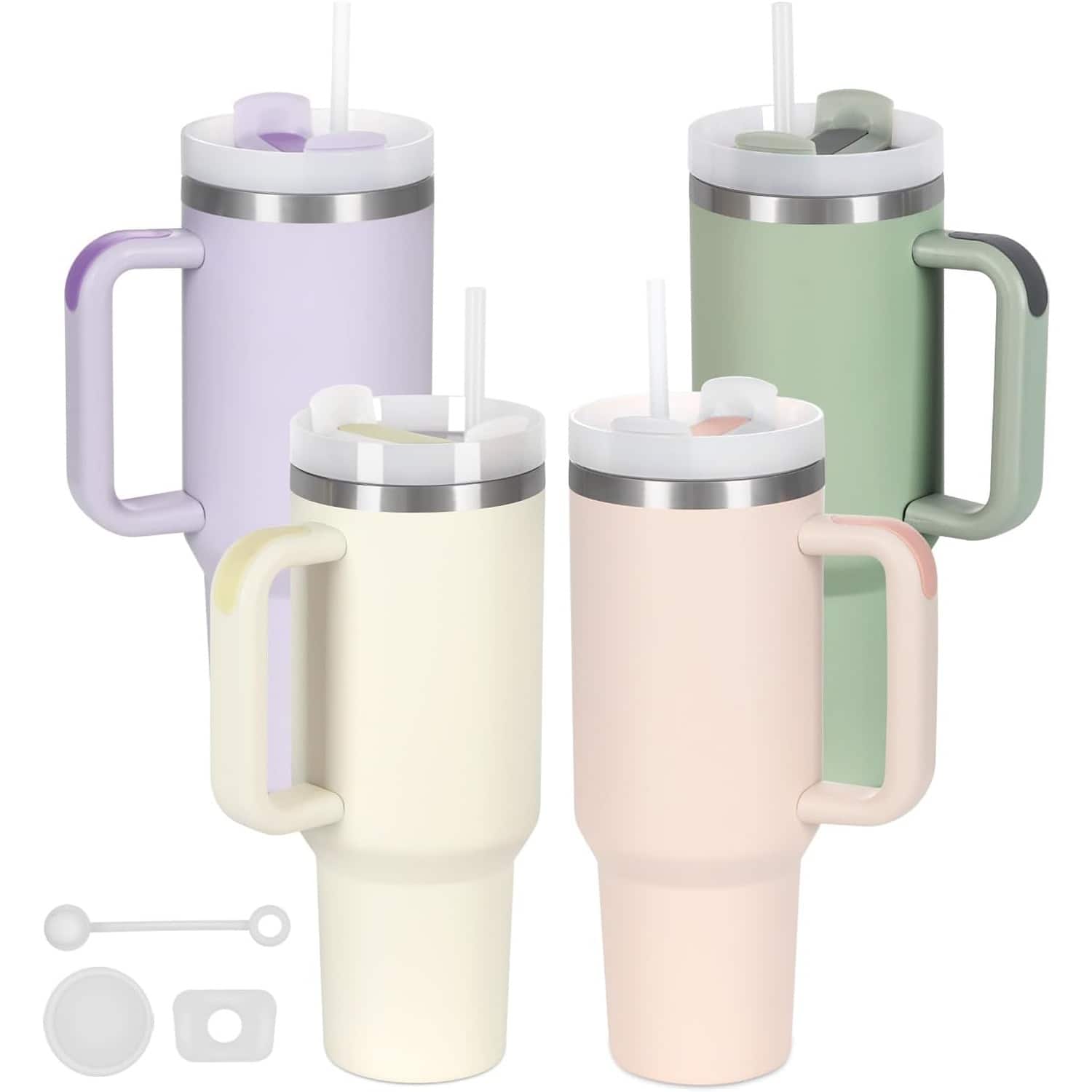 PARKER SLATER 4-pack 40oz stainless steel tumblers with handle, lid, straw, spill-proof stopper ...