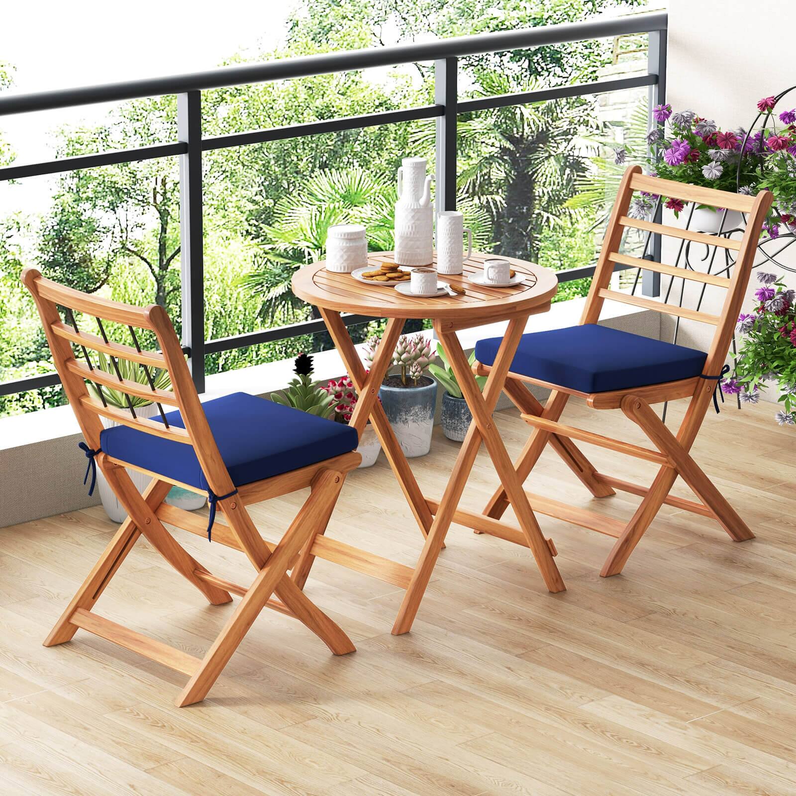 Costway 3 PCS Acacia Wood Patio Bistro Set Folding Outdoor Table and ...