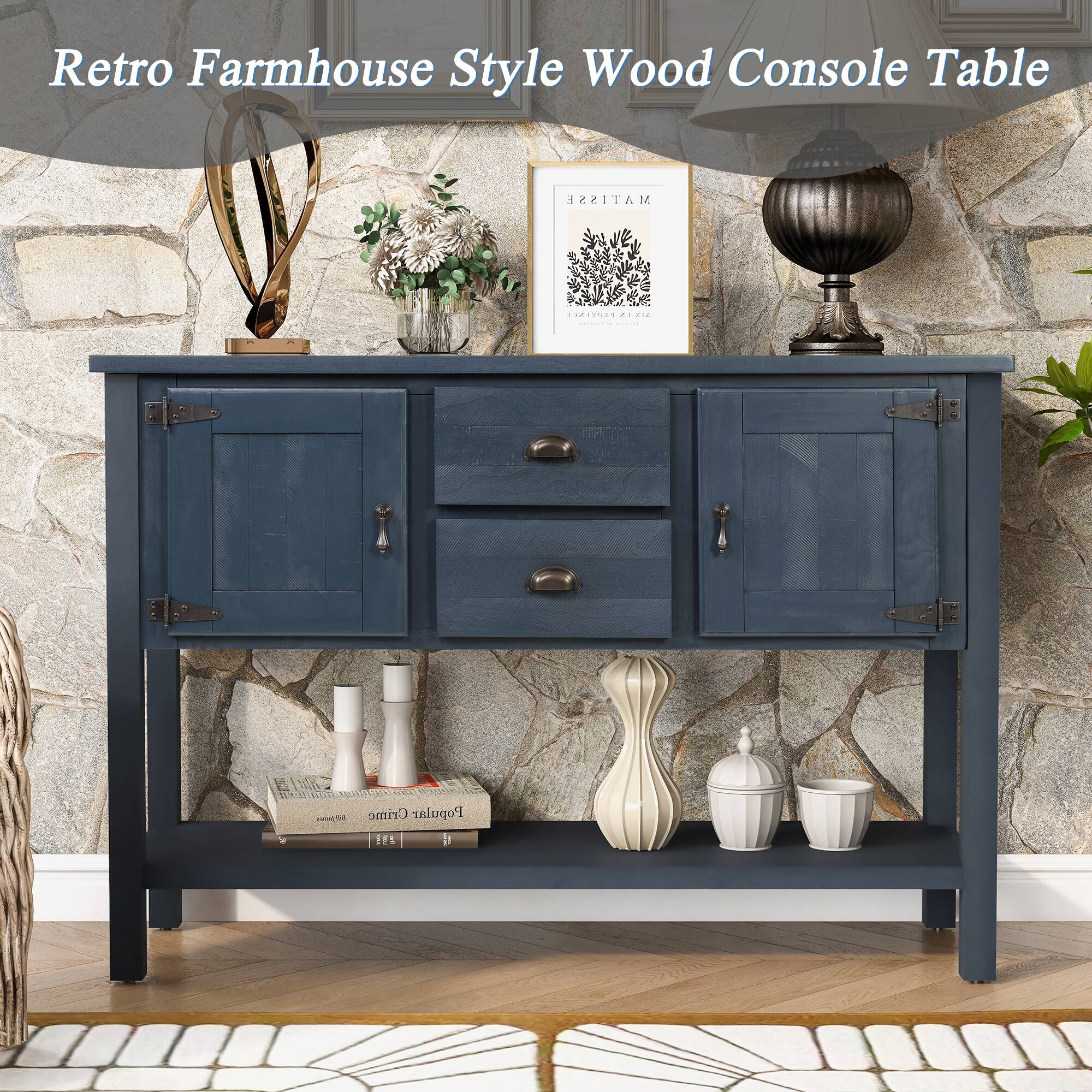 Whisen 46" Retro Console Table, Pine Wood Veneer Buffet Sideboard with ...