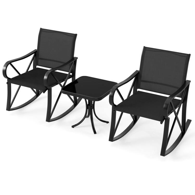SlickBlue 3 Piece Outdoor Rocker Chair Set for Patio or Backyard with ...