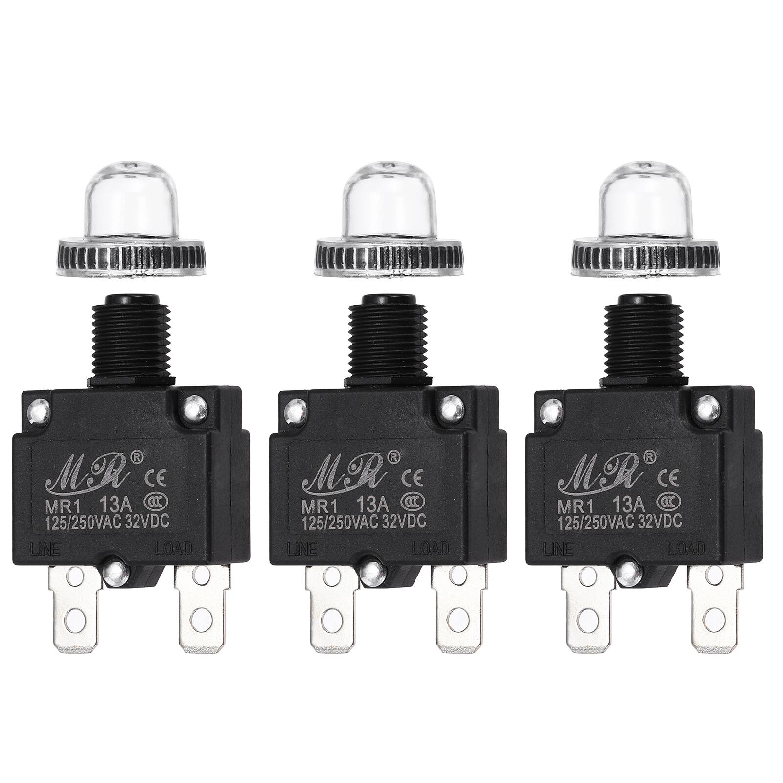 Unique Bargains 3pcs 13A Push Button Circuit Breaker, 125/250V AC,32V ...