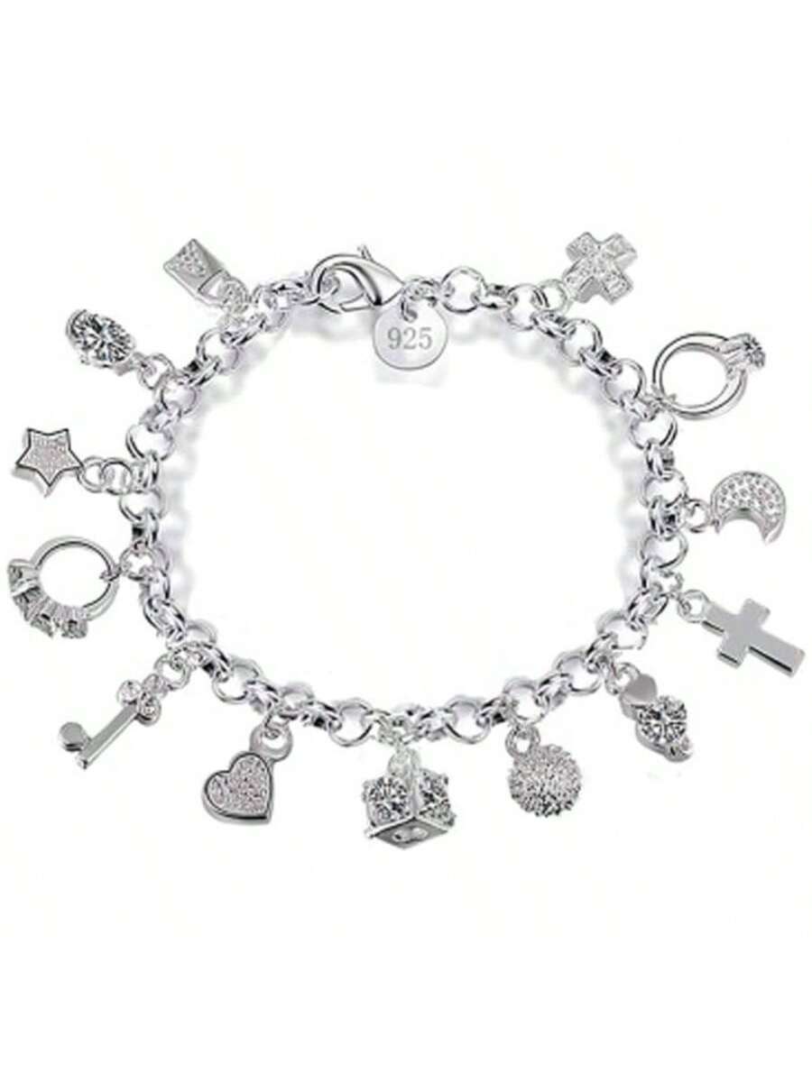 Live At Space S925 Silver Thirteen Hanging Pieces Bracelet Women ...