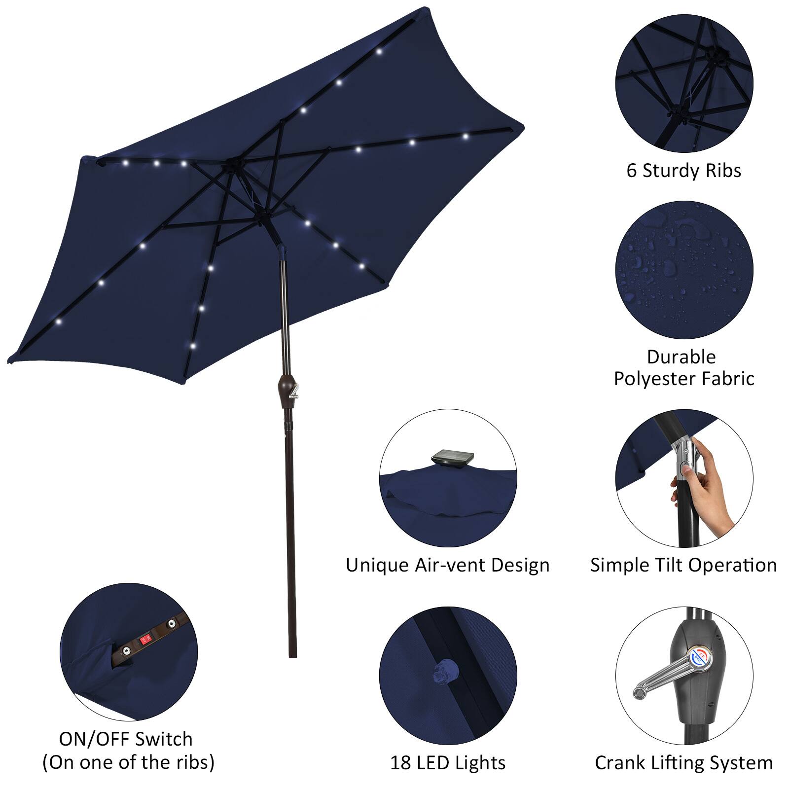 Gymax 10FT Solar Umbrella LED Patio Market Steel Tilt w/Crank Outdoor ...