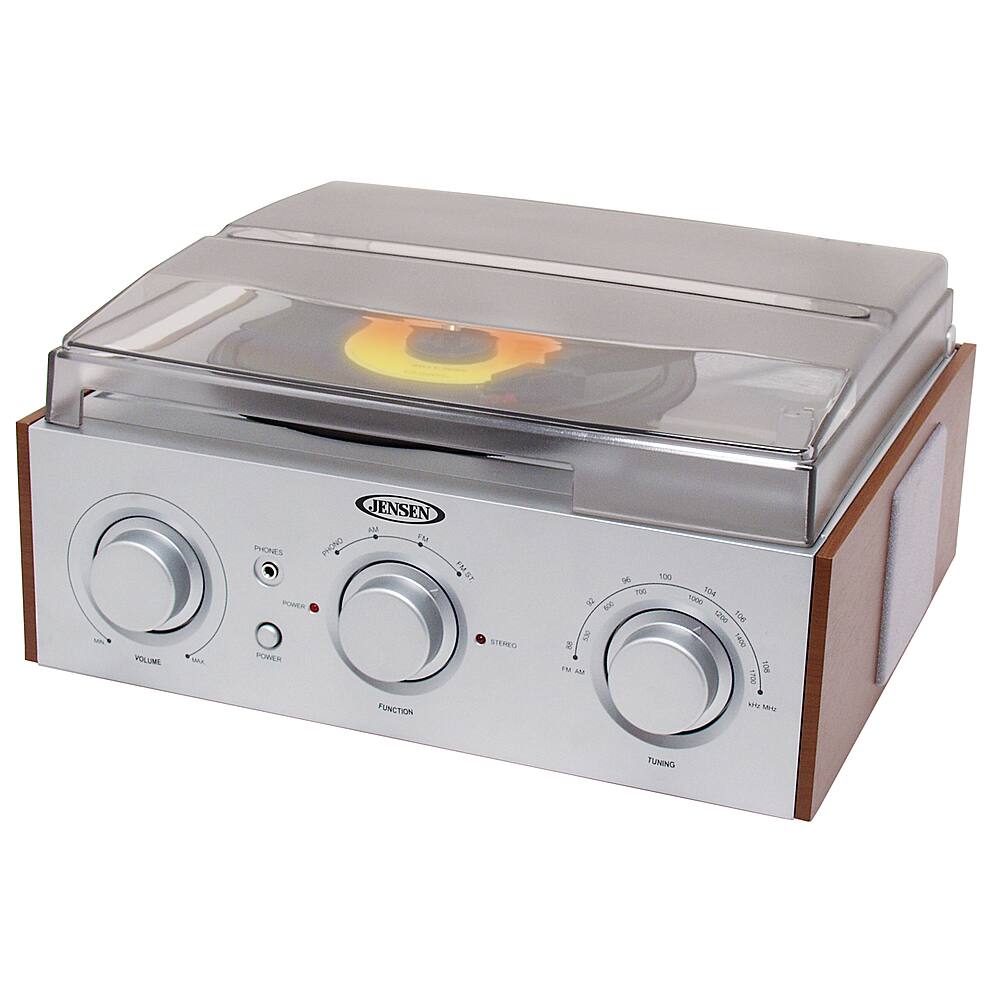 Best Buy: Jensen 3-Speed Stereo Turntable with AM/FM Silver JTA-220