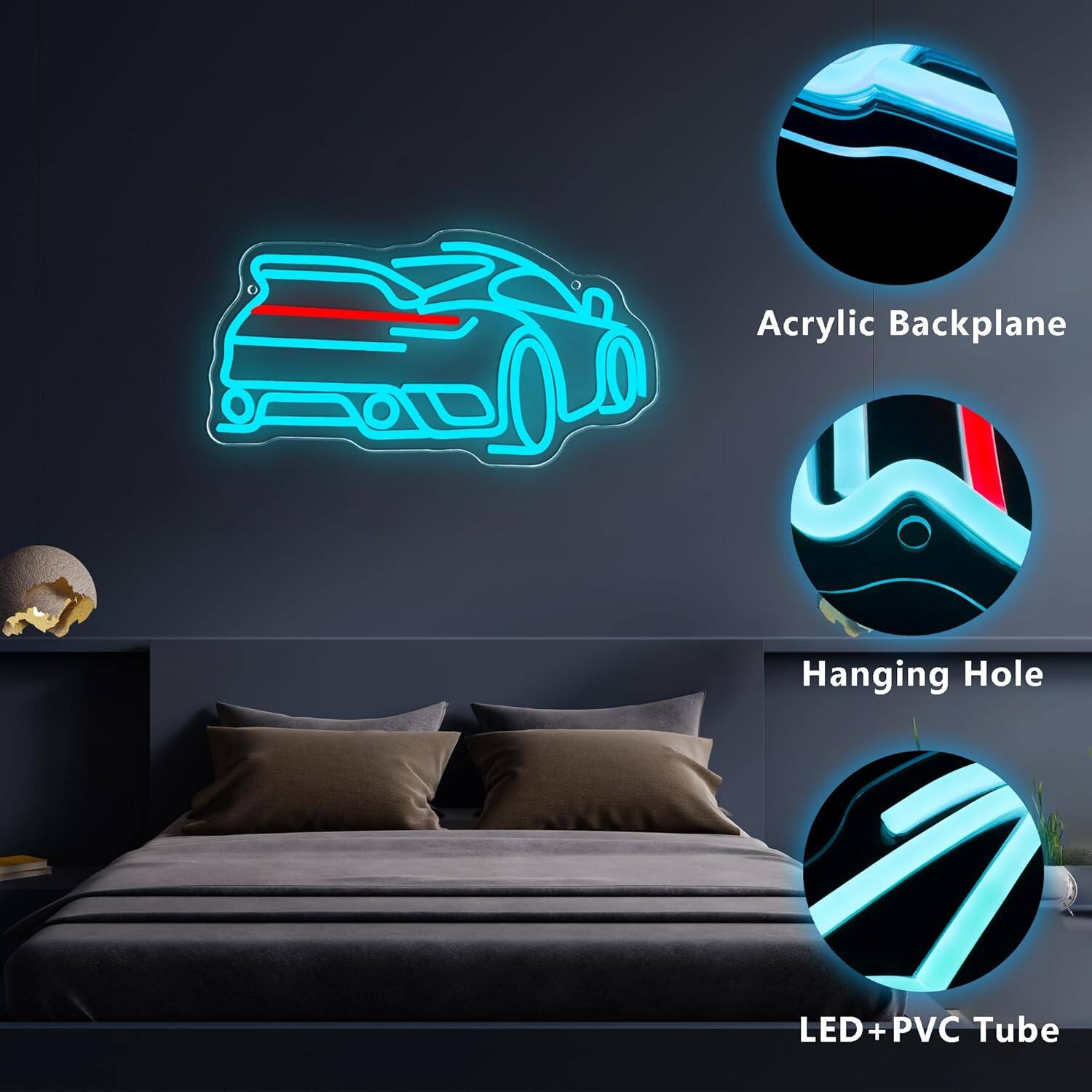 Auledio Foxiden Blue Sports Car Neon Sign, Dimmable LED Trendy Sports ...