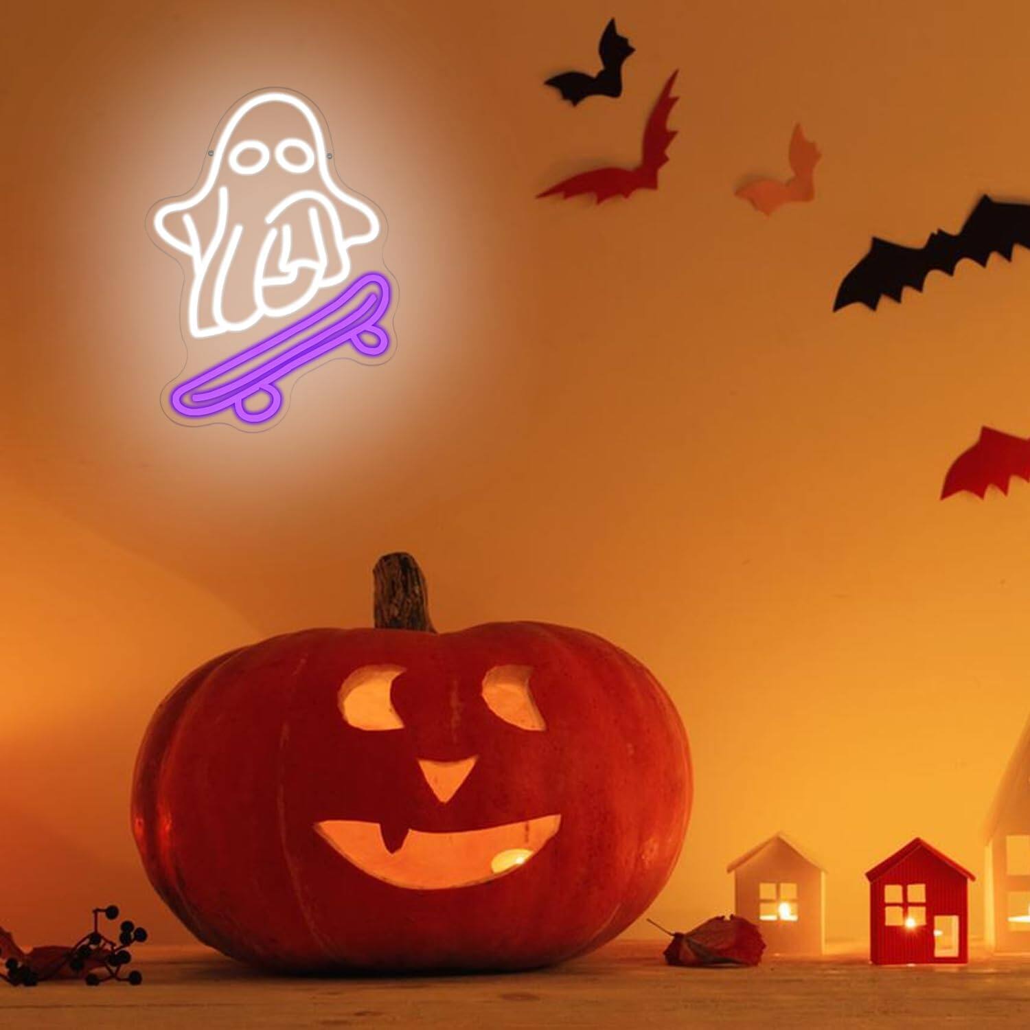 Auledio Ghost Neon Sign for Wall Decor Halloween Neon Light Skateboard ...