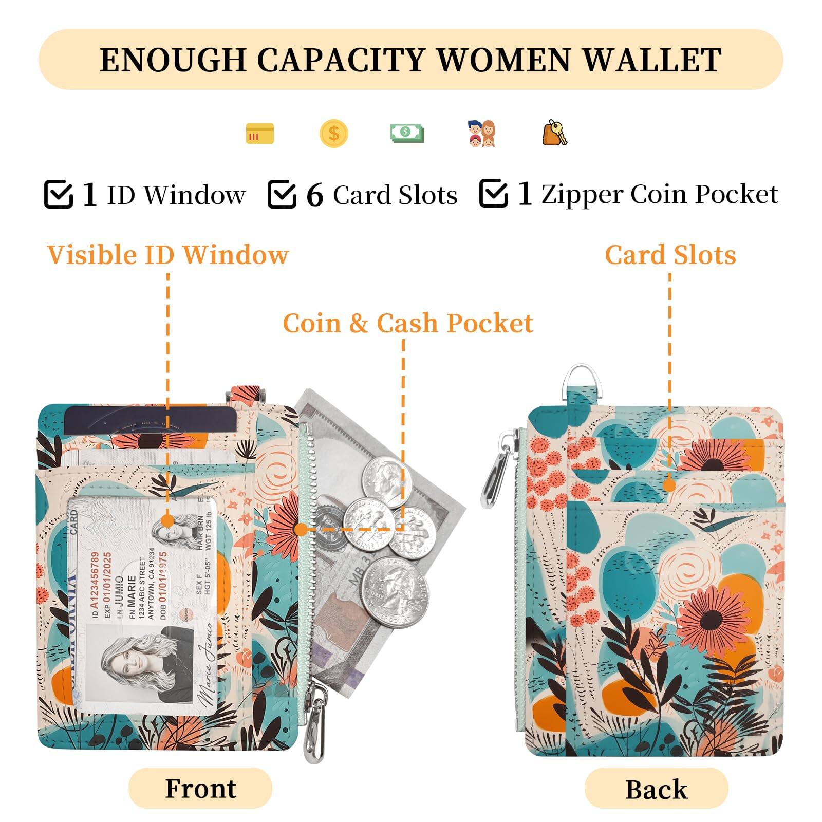 Jadie Link Slim Wallet Women Credit Card Holder Abstract Flower Floral ...